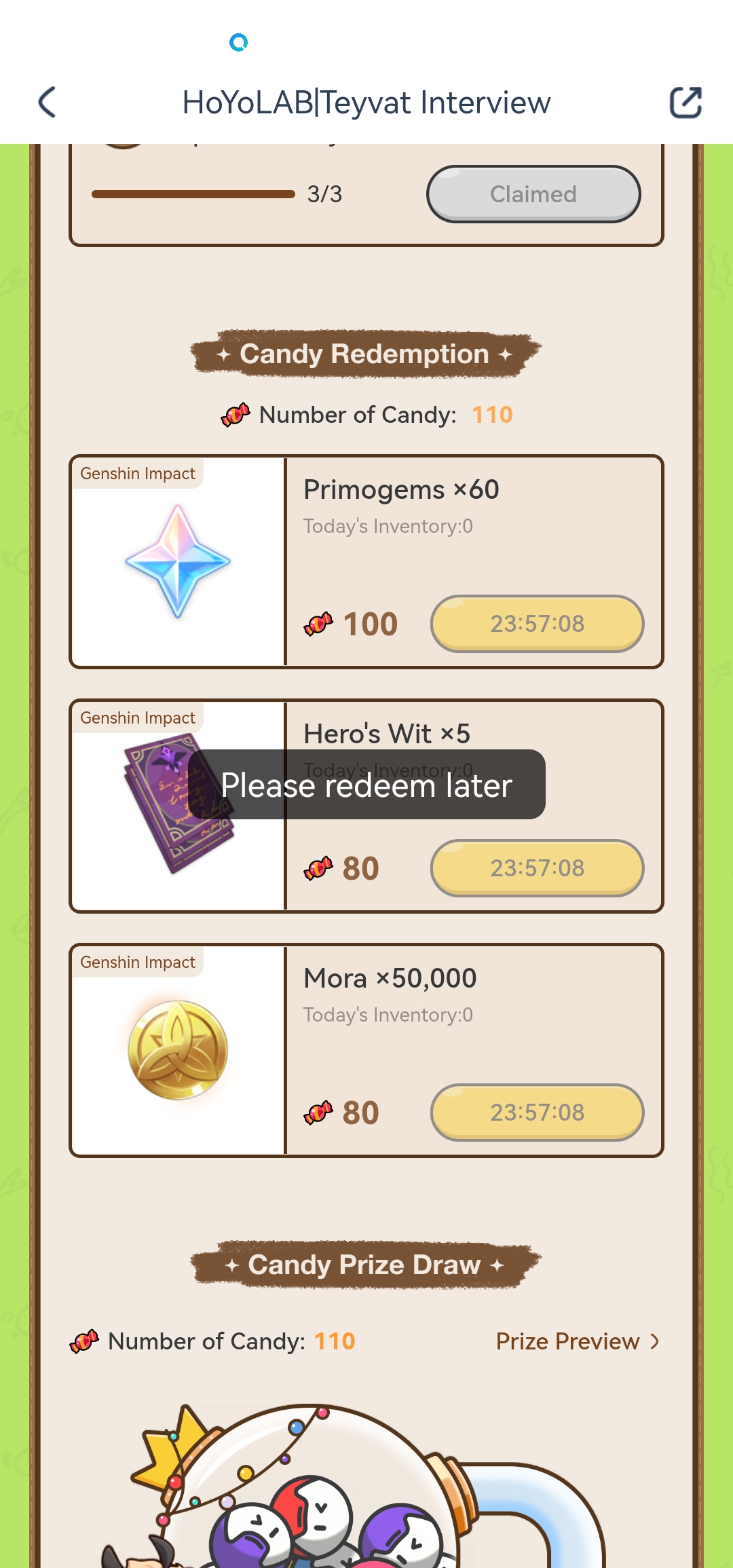 How to redeem the primos (or any prize really) with candies Genshin ...
