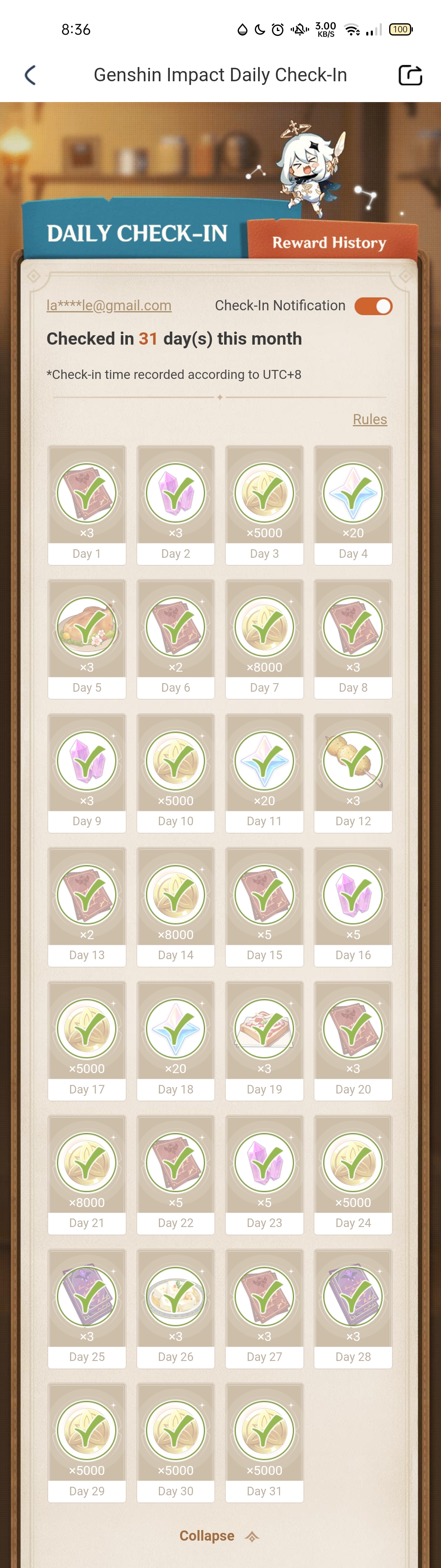 Completed This Months Daily Check-In! Genshin Impact | HoYoLAB