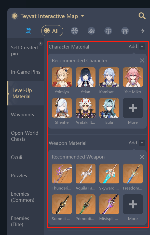 "Teyvat Interactive Map" New Feature to Filter Pins for Characters and ...