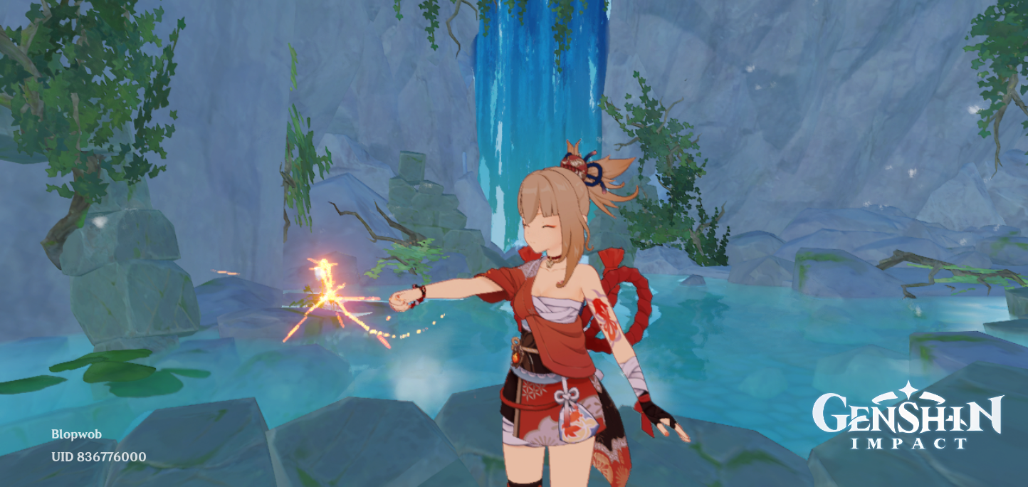 Yoimiya in a waterfall Genshin Impact | HoYoLAB