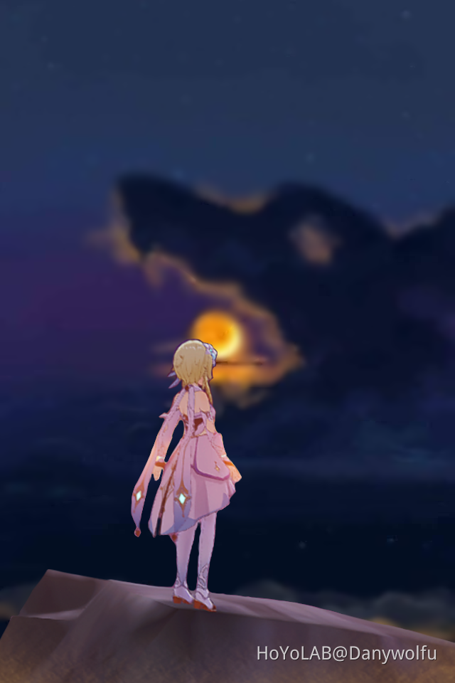 Lumine looking at wolf eating moon Genshin Impact | HoYoLAB