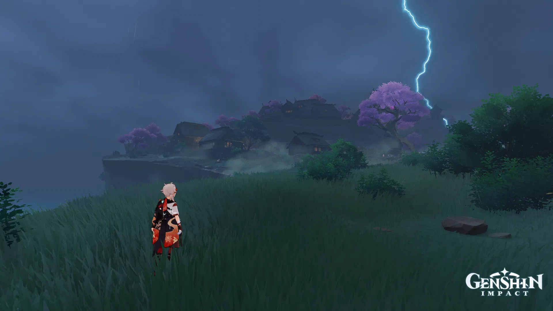 Kaedehara Kazuha and Heavy Rain in inazuma City . . . Genshin Impact ...