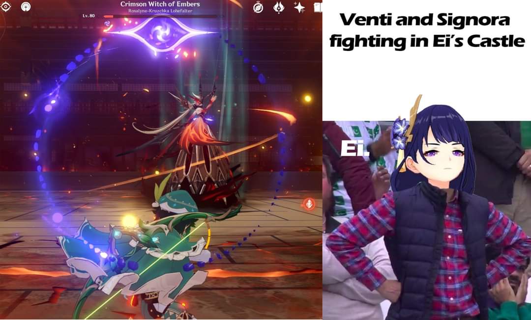 Venti and Signora fighting at Ei Castle Genshin Impact | HoYoLAB
