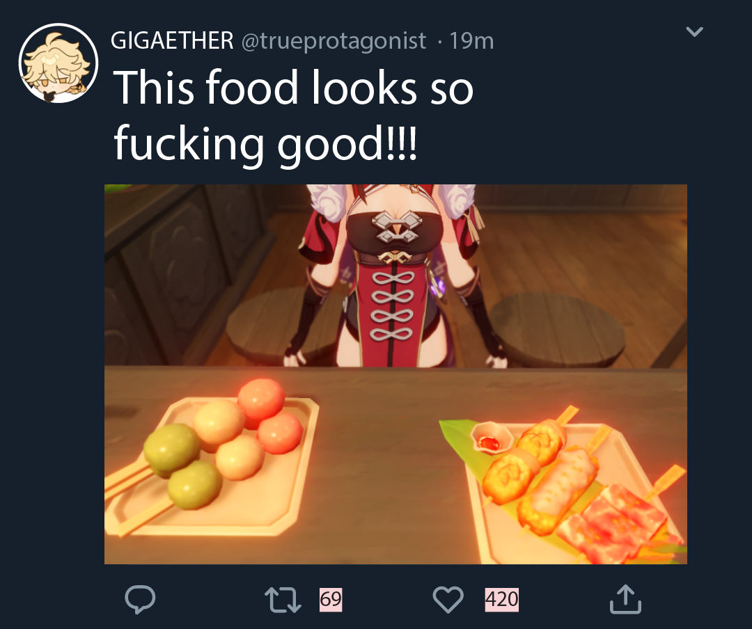 Aether eating good Genshin Impact | HoYoLAB