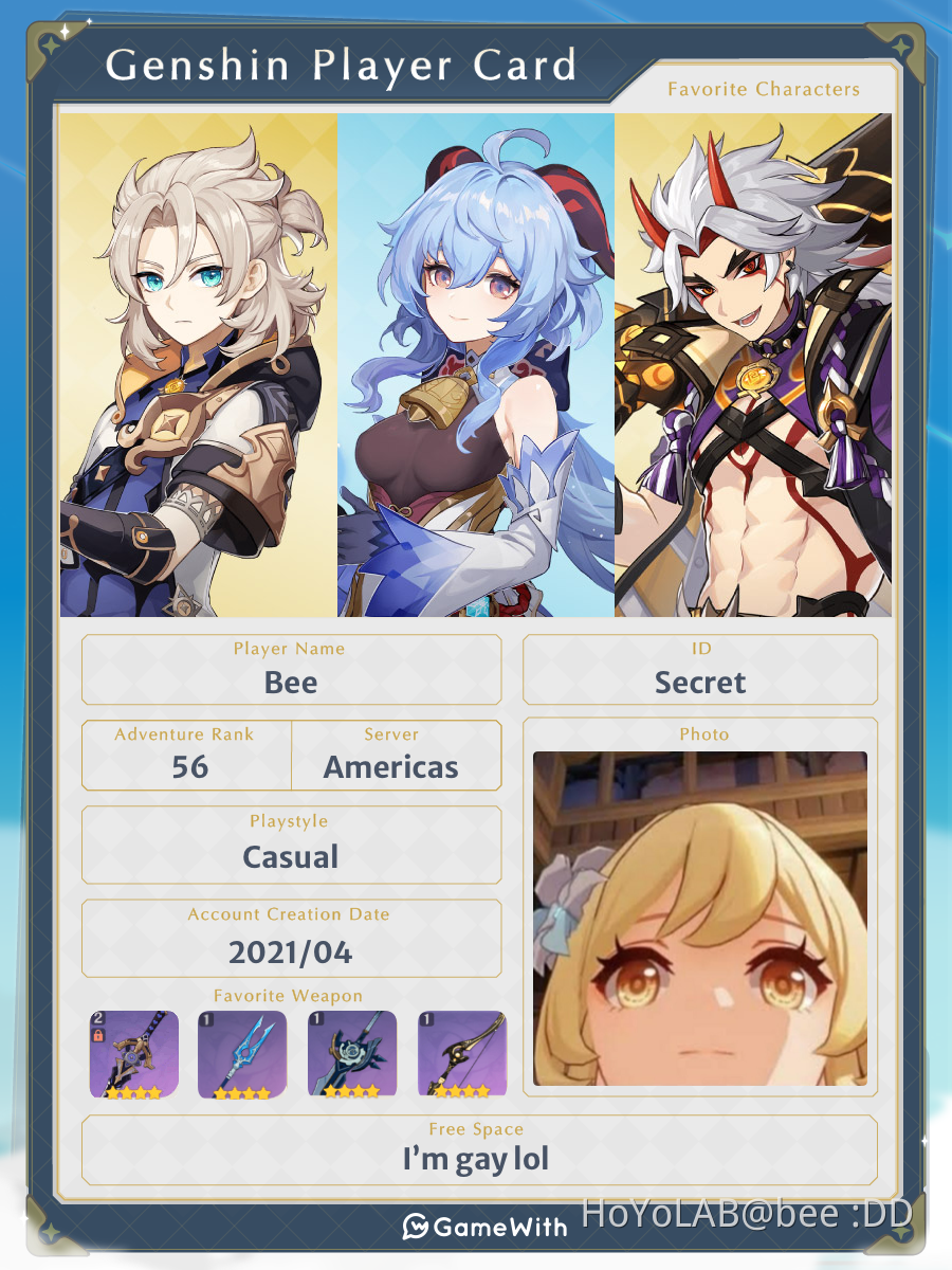 Self introduction card :D Genshin Impact | HoYoLAB