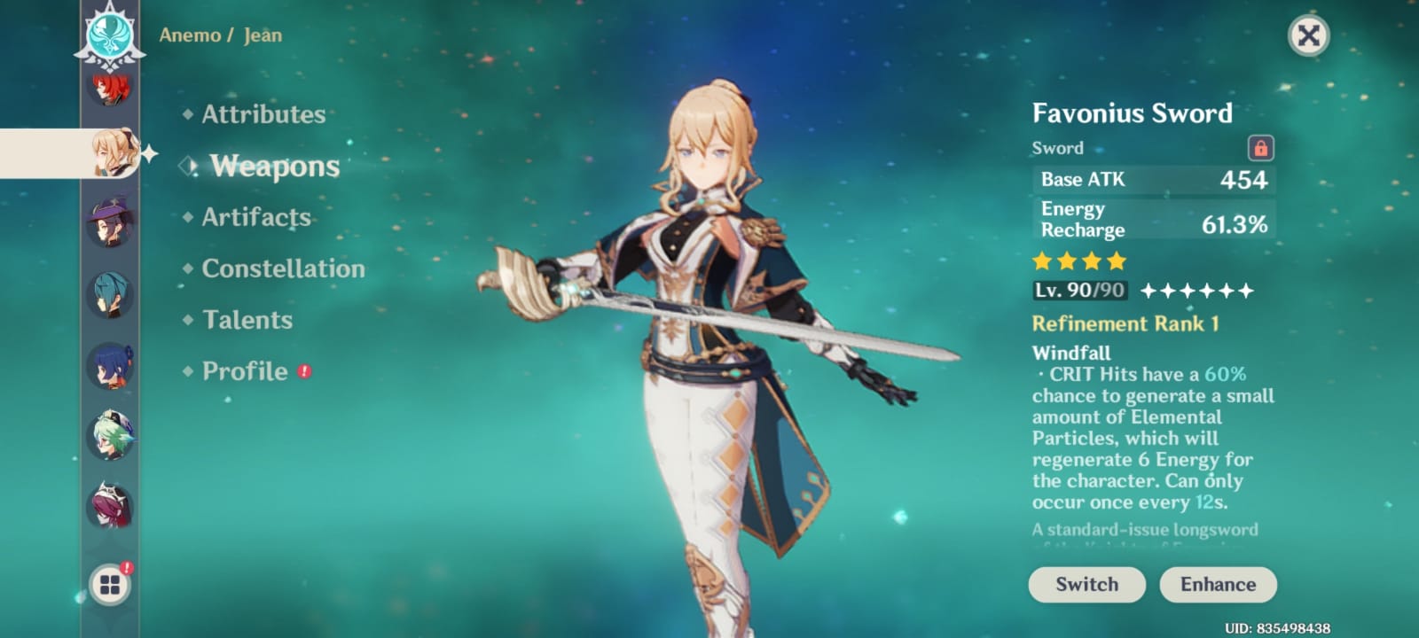 Jean LVL90/LVL90 Fav sword Genshin Impact | HoYoLAB