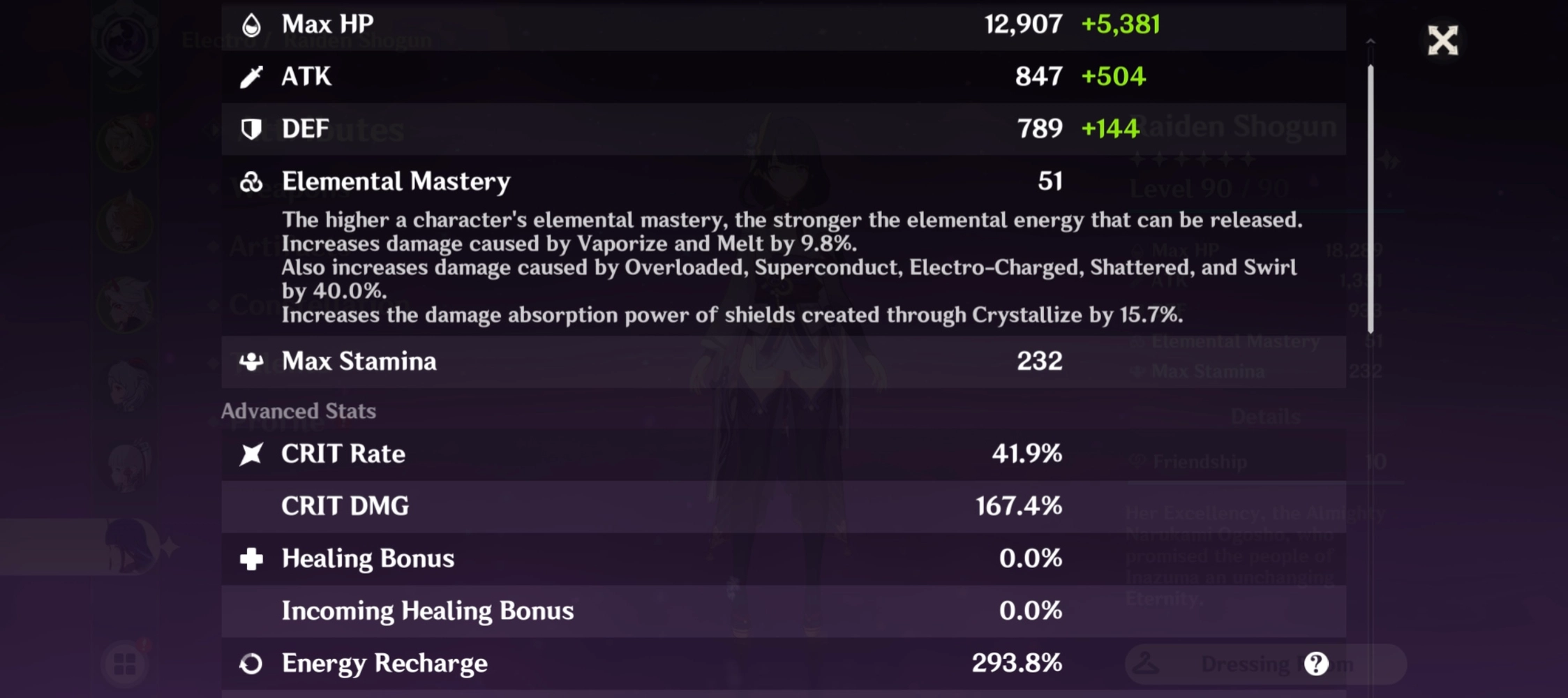Raiden shogun’s standard stats Genshin Impact | HoYoLAB
