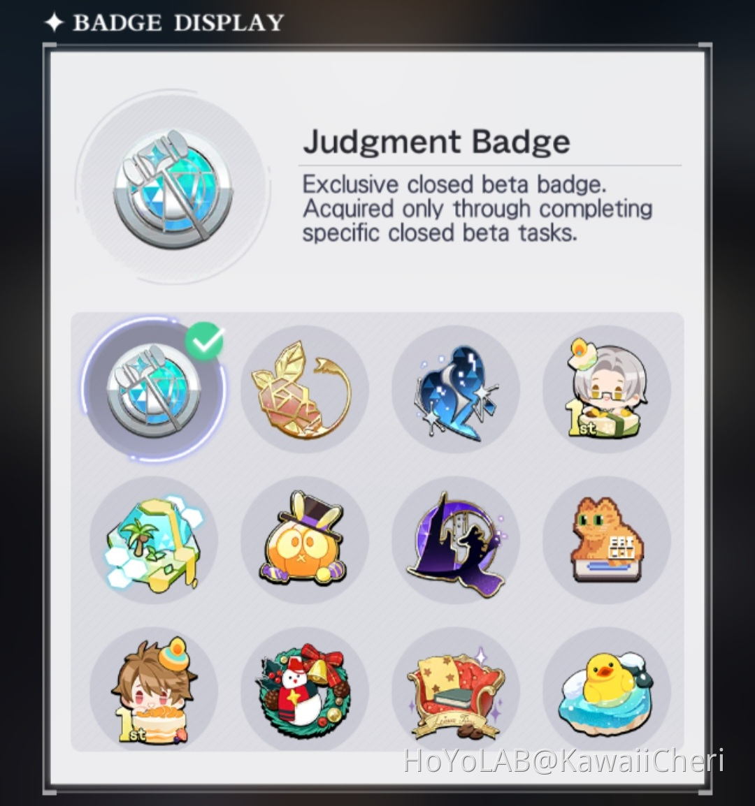 My full collection for ToT badges Tears of Themis | HoYoLAB