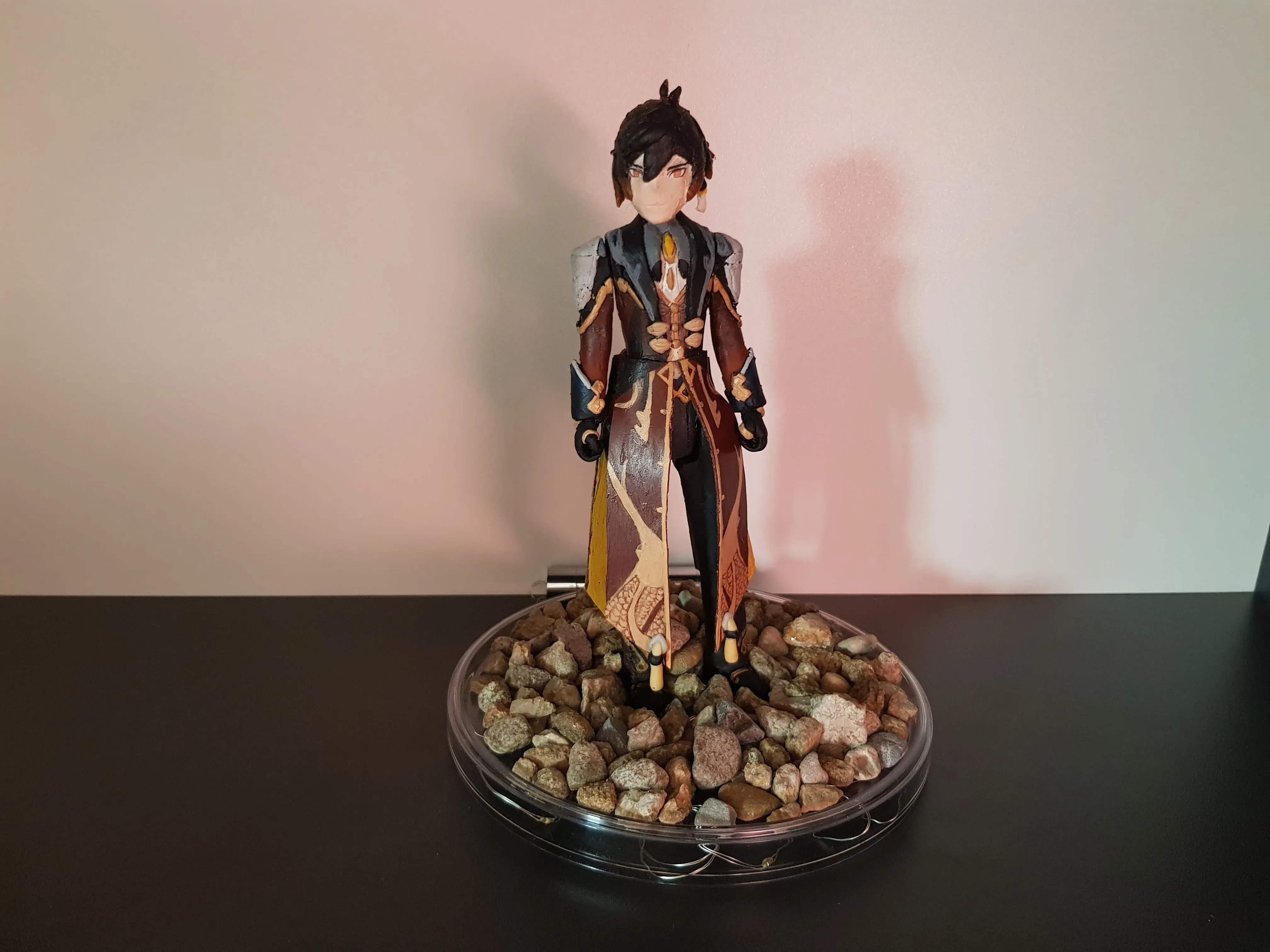 Hand-made Zhongli statue with a light-up LED stand. Genshin Impact ...