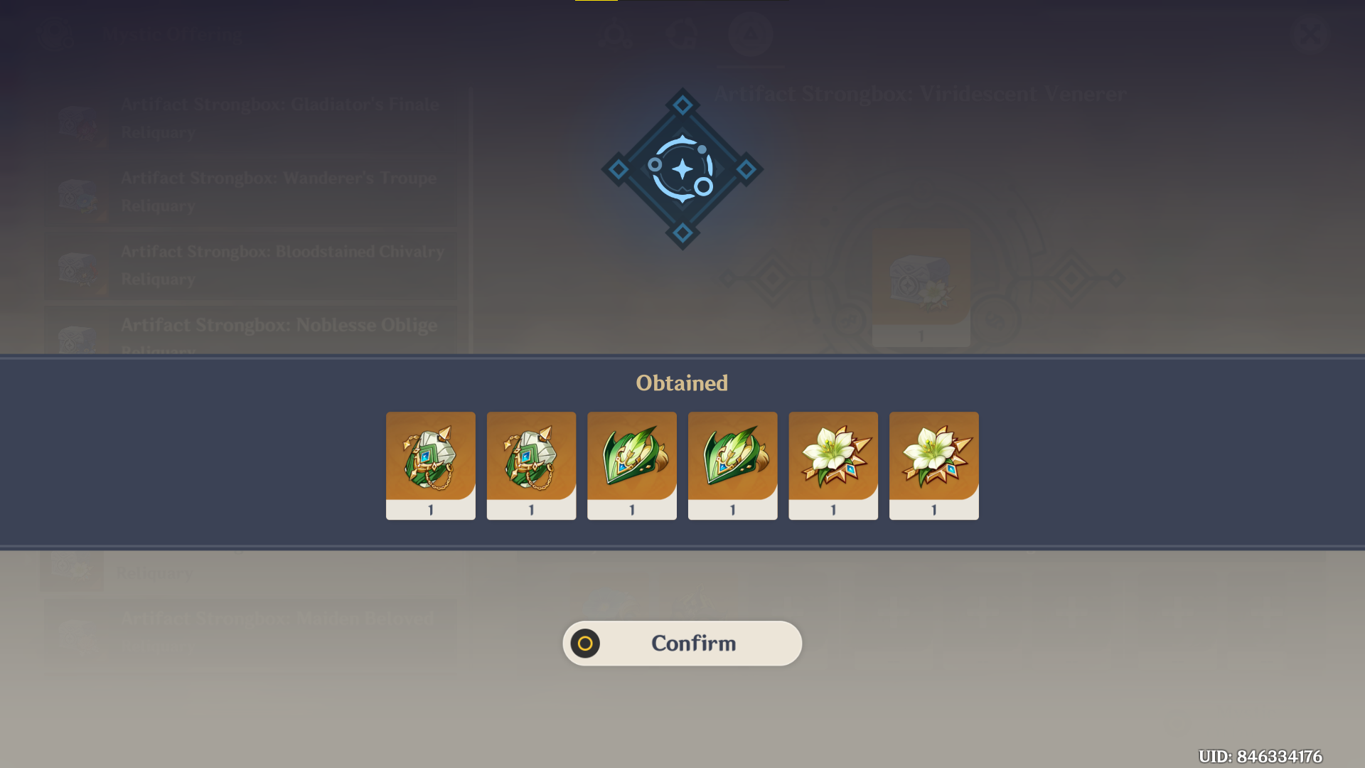 First time using the artifact strongbox for Veridecent Venerer Genshin ...