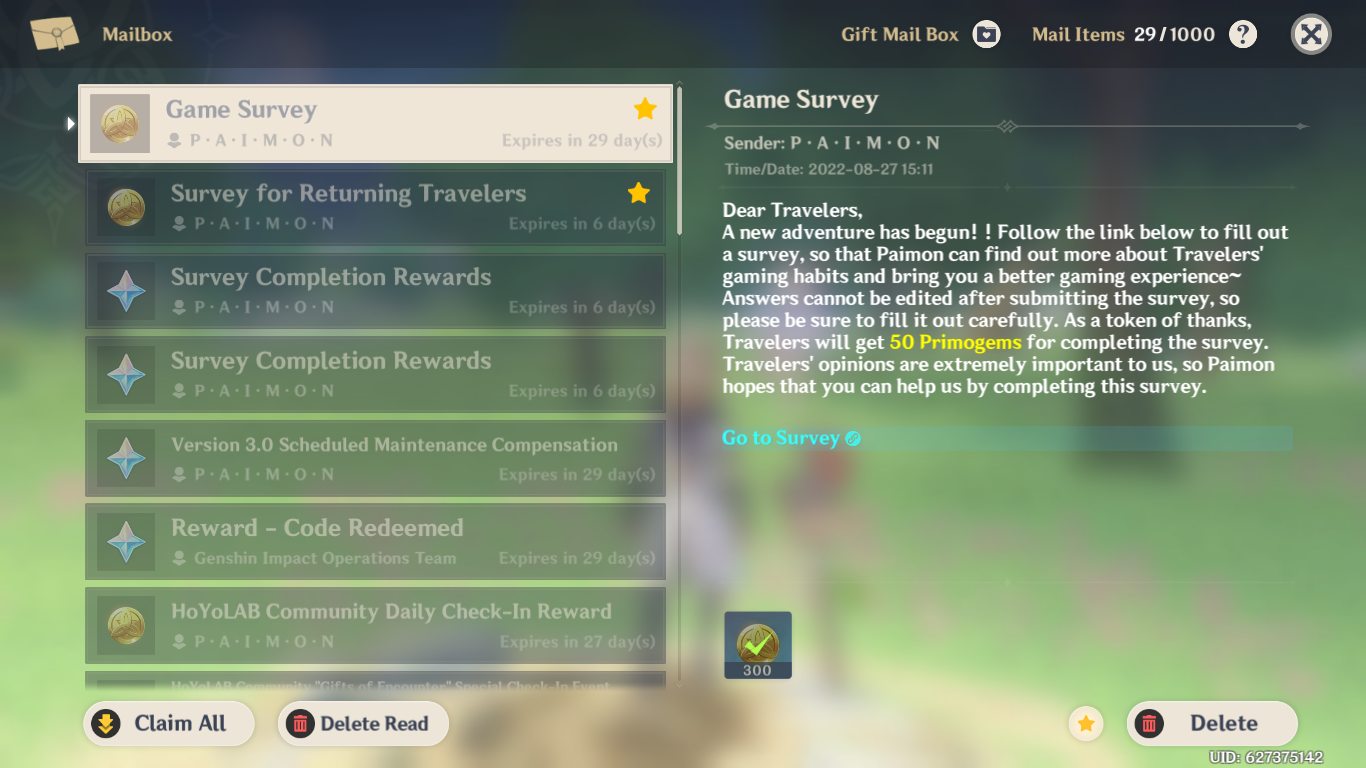 Game Survey Genshin Impact | HoYoLAB