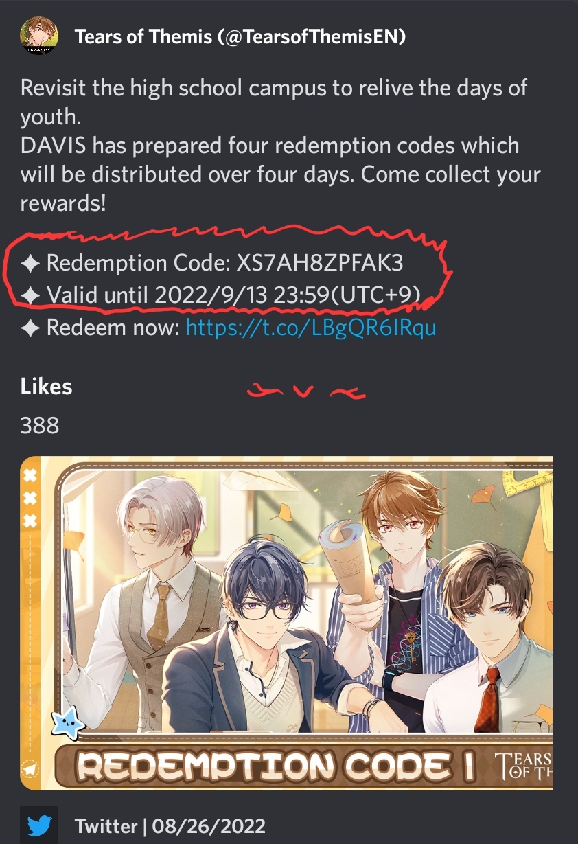 Redemption code for ToT~☆ (pt. 1) | Tears of Themis | HoYoLAB