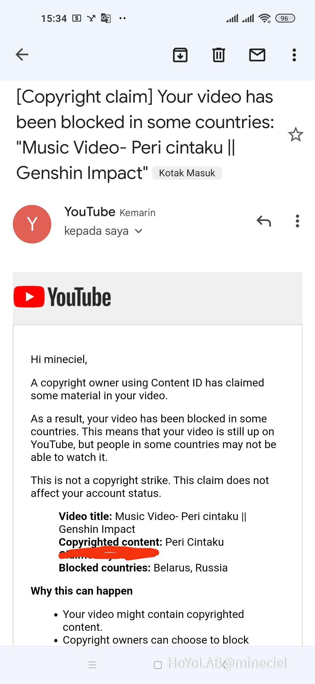 Problem copyright mungkin di lagu sepertinya | HoYoLAB