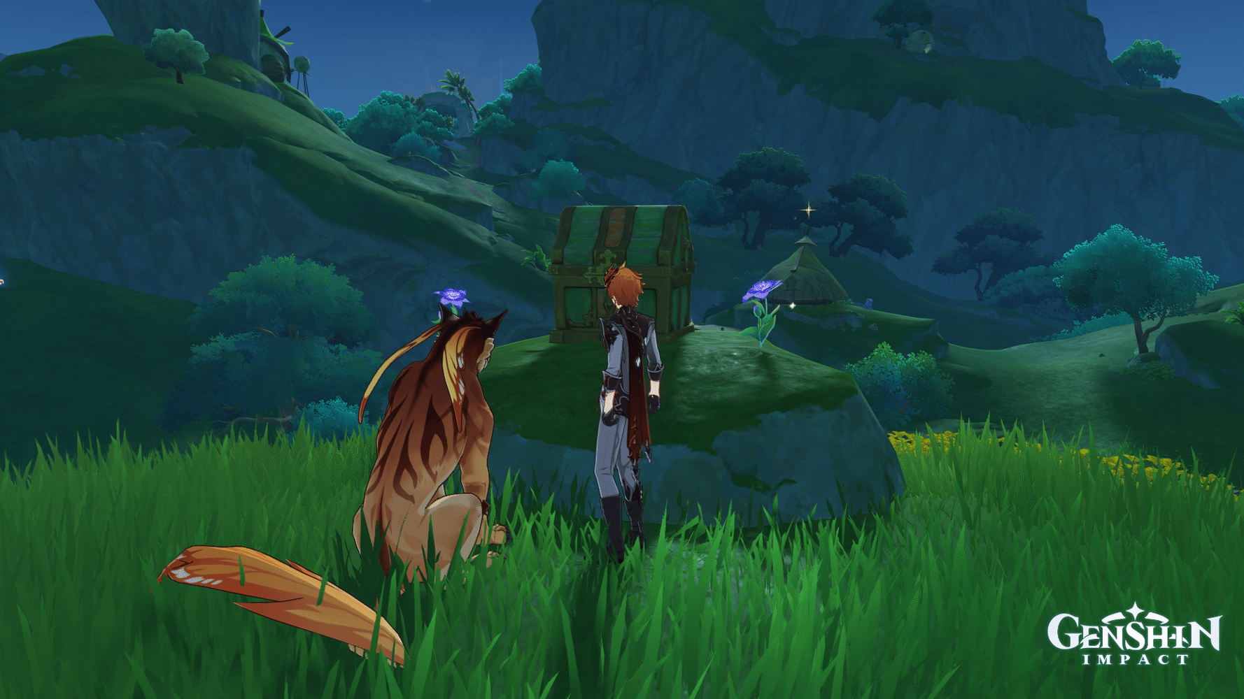 tiger looking at the sumeru roses and the chest Genshin Impact | HoYoLAB