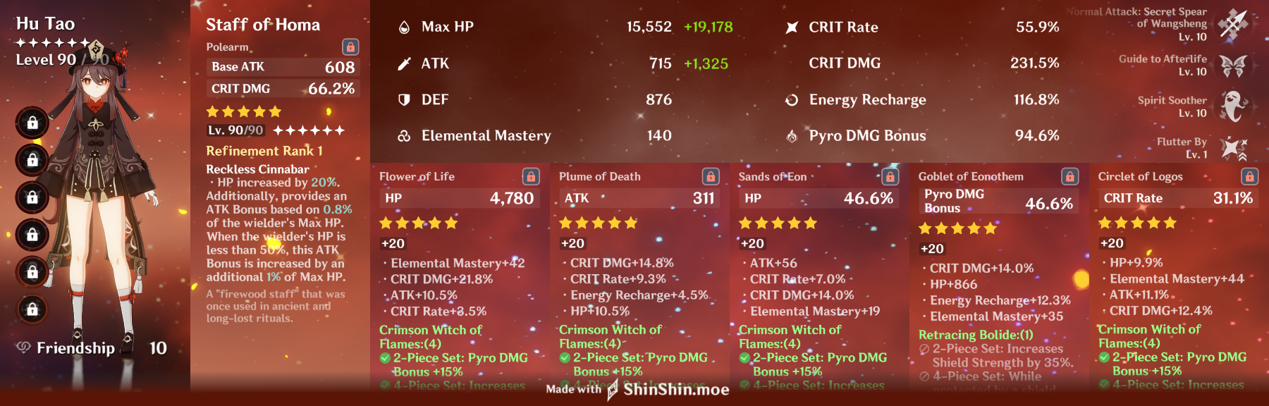 My current hu tao artifact Genshin Impact | HoYoLAB