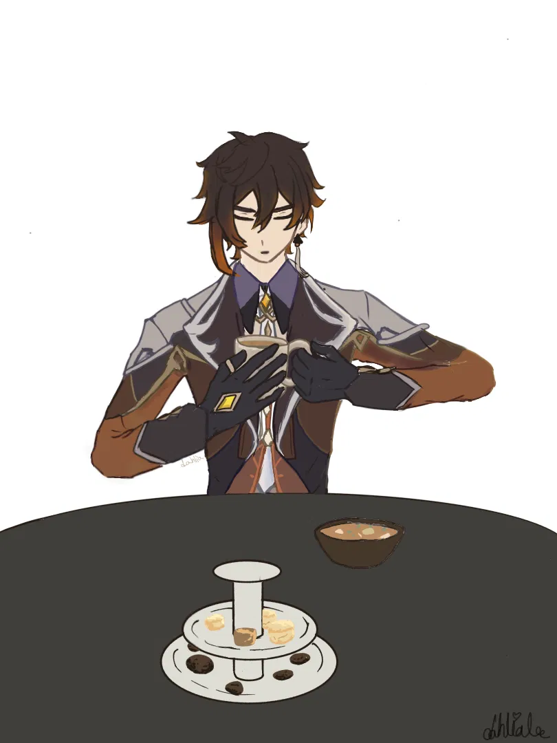 Zhongli drinking tea Genshin Impact | HoYoLAB