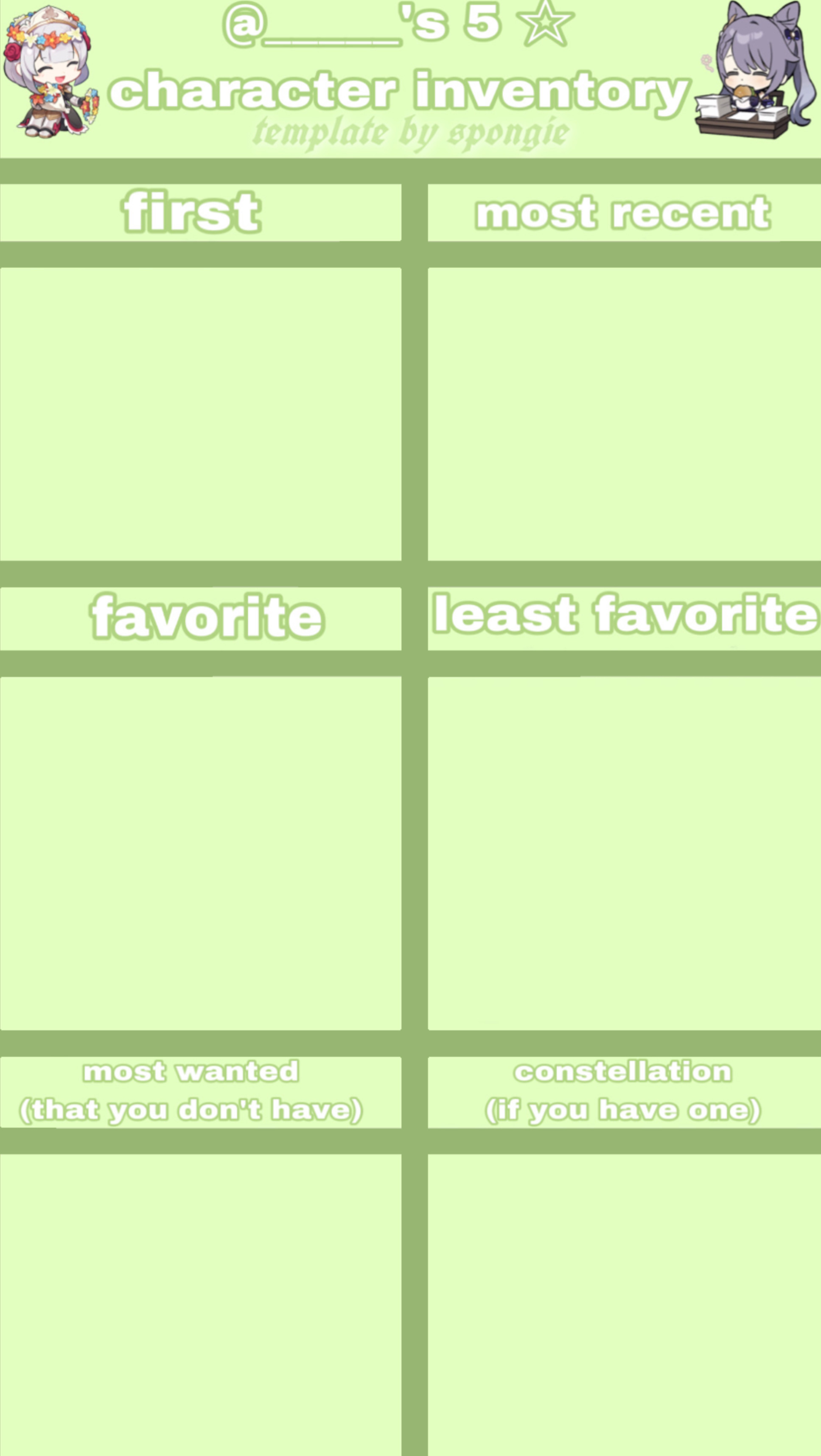 five ☆ character inventory template | Genshin Impact | HoYoLAB