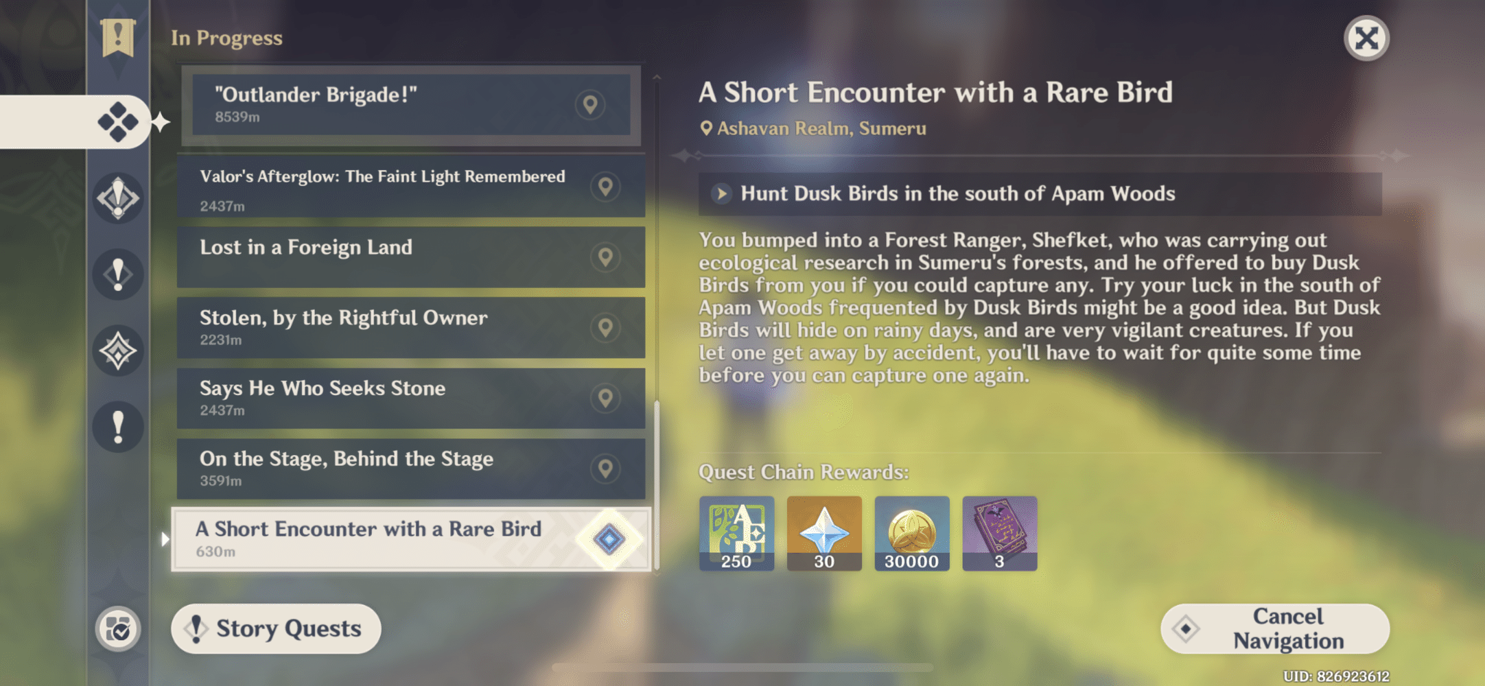 A Short Encounter with a Rare Bird World Quest (Sumeru Reputation ...
