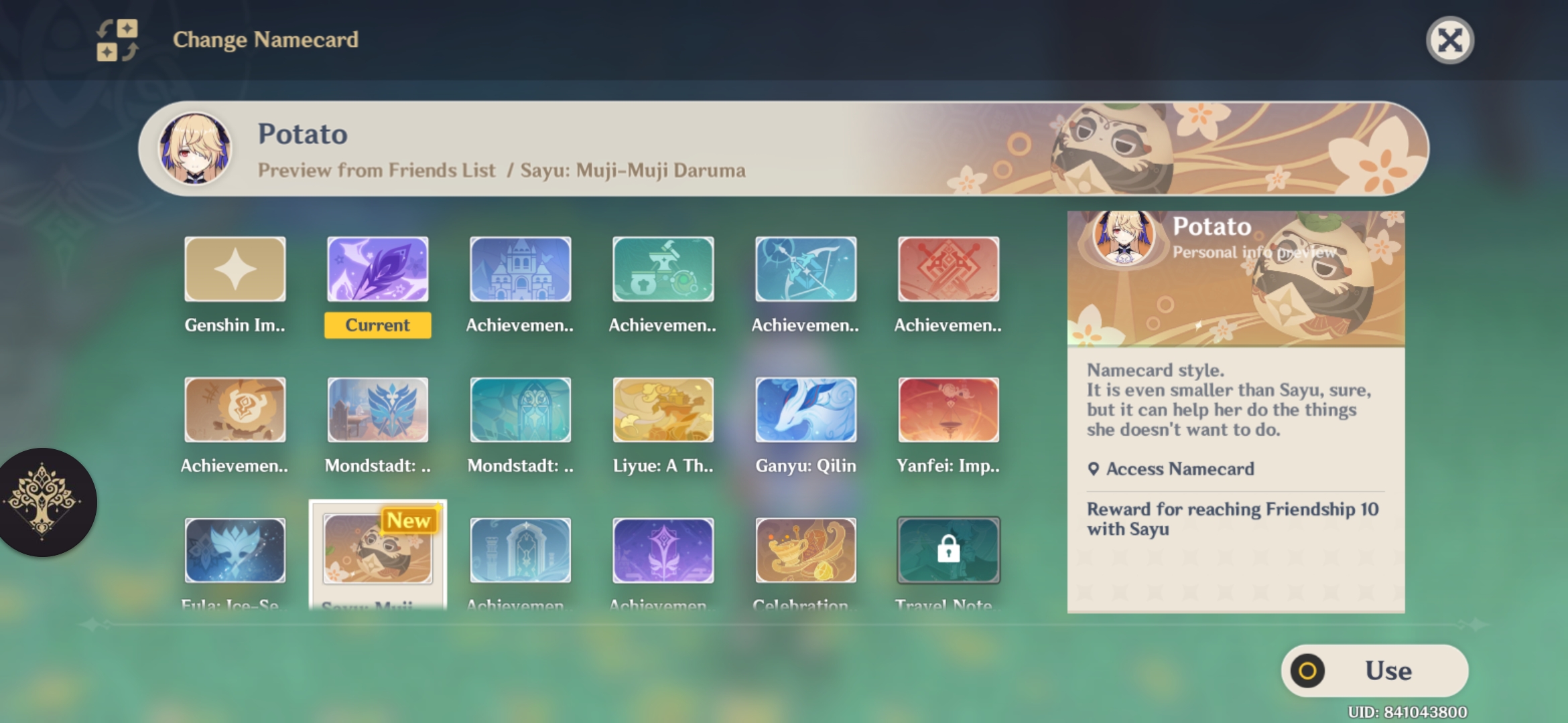 SAYU NAMECARD | Genshin Impact | HoYoLAB