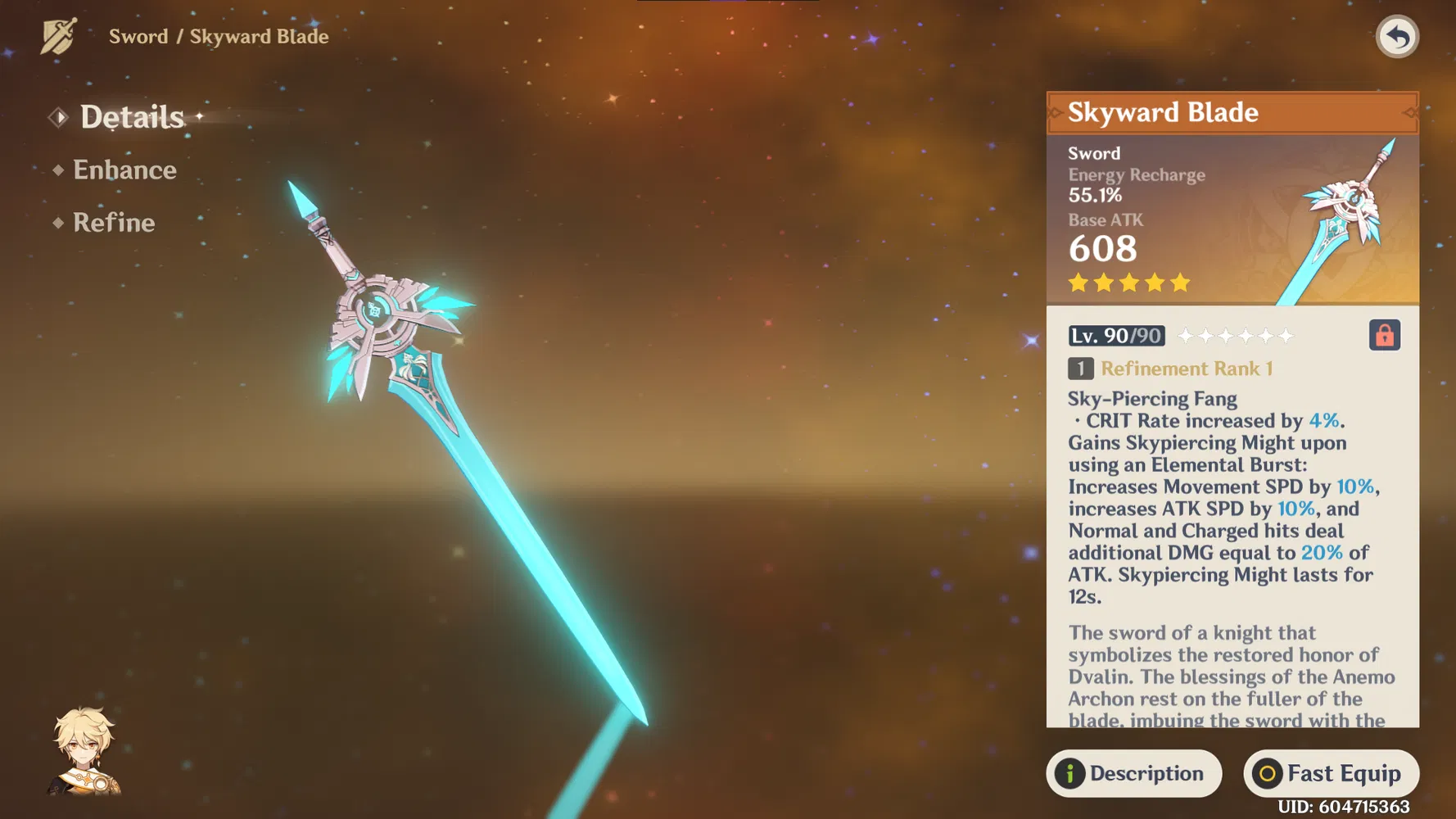 Skyward Blade (R1 Lvl 90) x Anemo Traveler Genshin Impact | HoYoLAB
