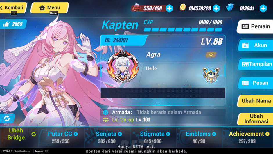 [BETA 6.0] Ulasan Singkat Stigmata Baru untuk Herrscher of Human : Ego, Elysia : Pristine ...