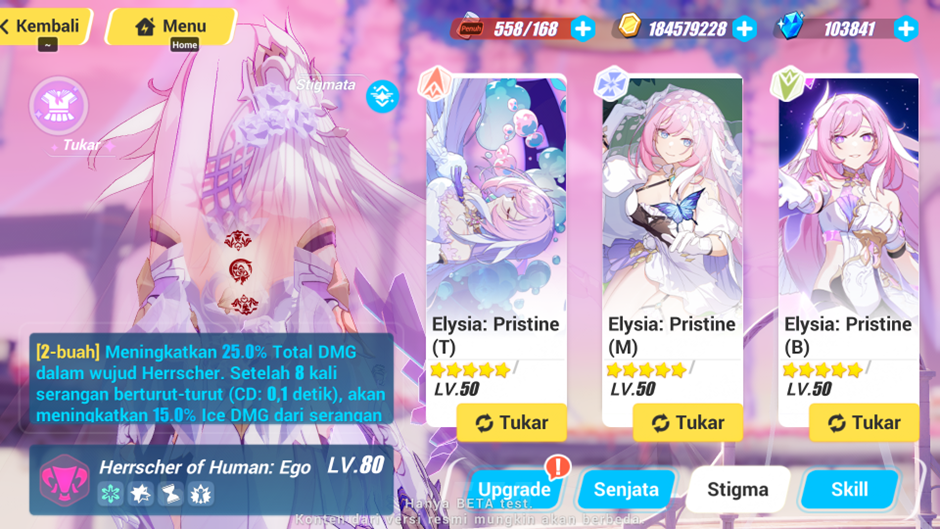 [BETA 6.0] Ulasan Singkat Stigmata Baru untuk Herrscher of Human : Ego, Elysia : Pristine Honkai ...