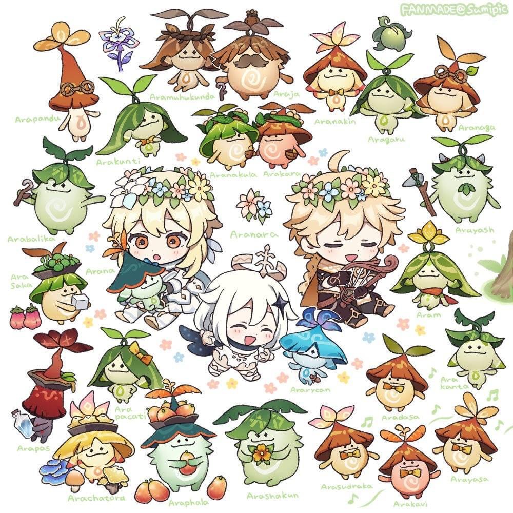 Aranara, Nara Twin & Paimon Genshin Impact | HoYoLAB