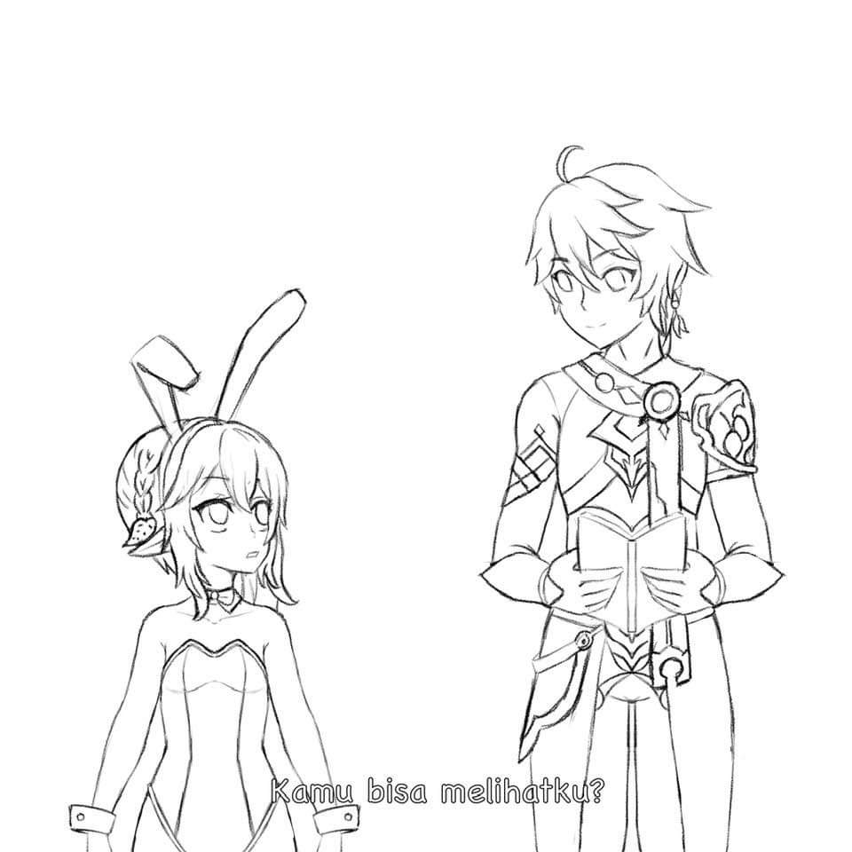sketsa Nahida and Aether Genshin Impact | HoYoLAB