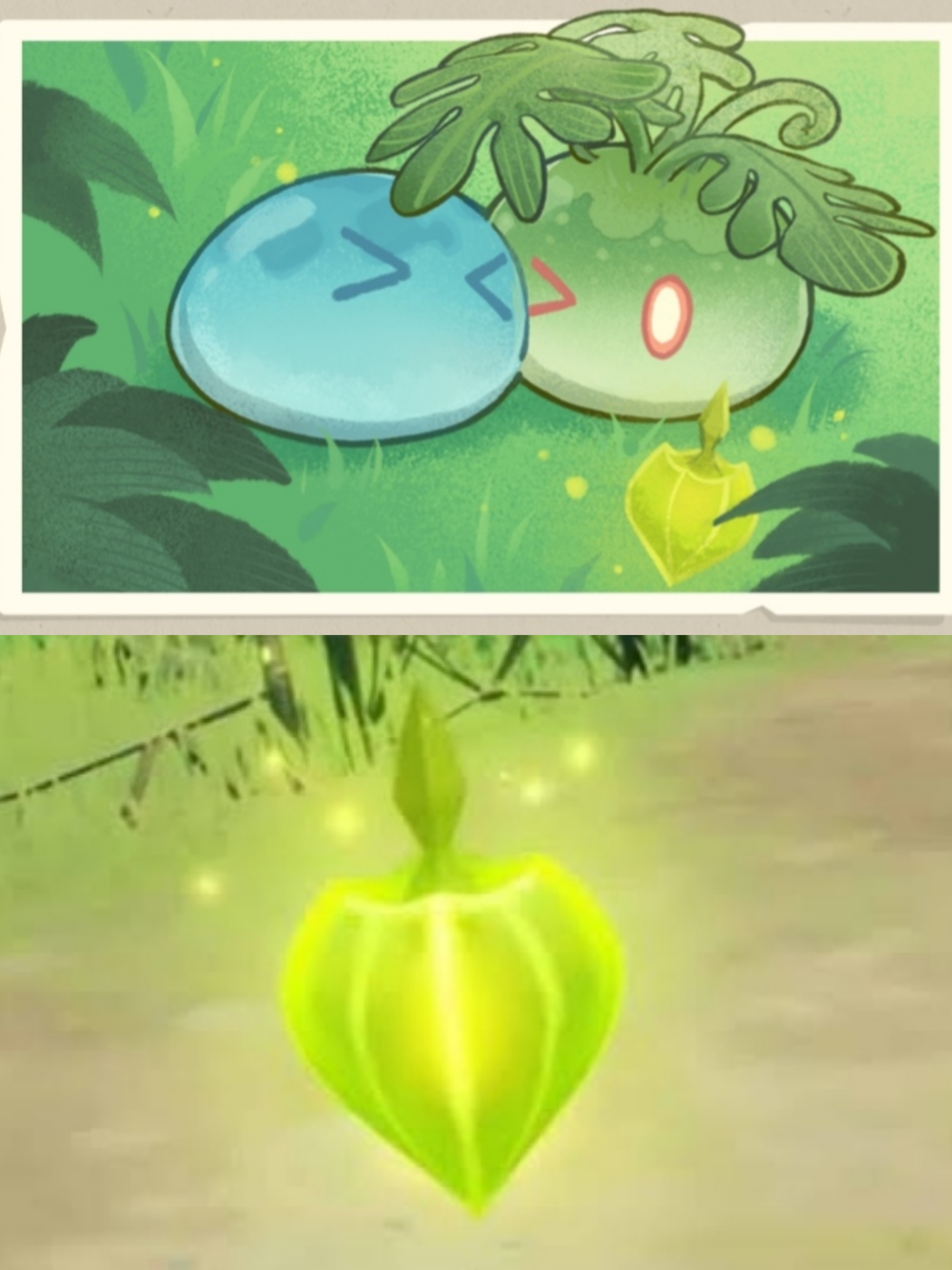 Hydro slime likes dendro slime and their reaction almost looks like ...