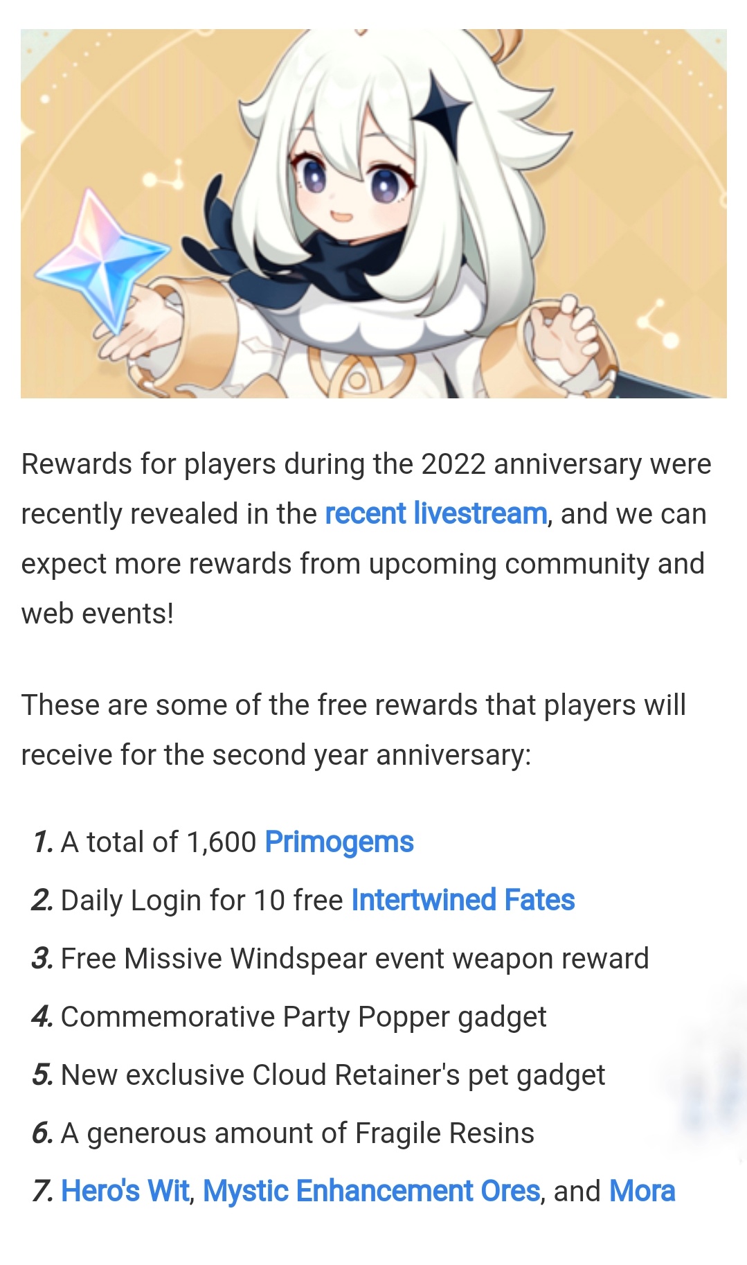 2nd Anniversary Rewards Genshin Impact | HoYoLAB