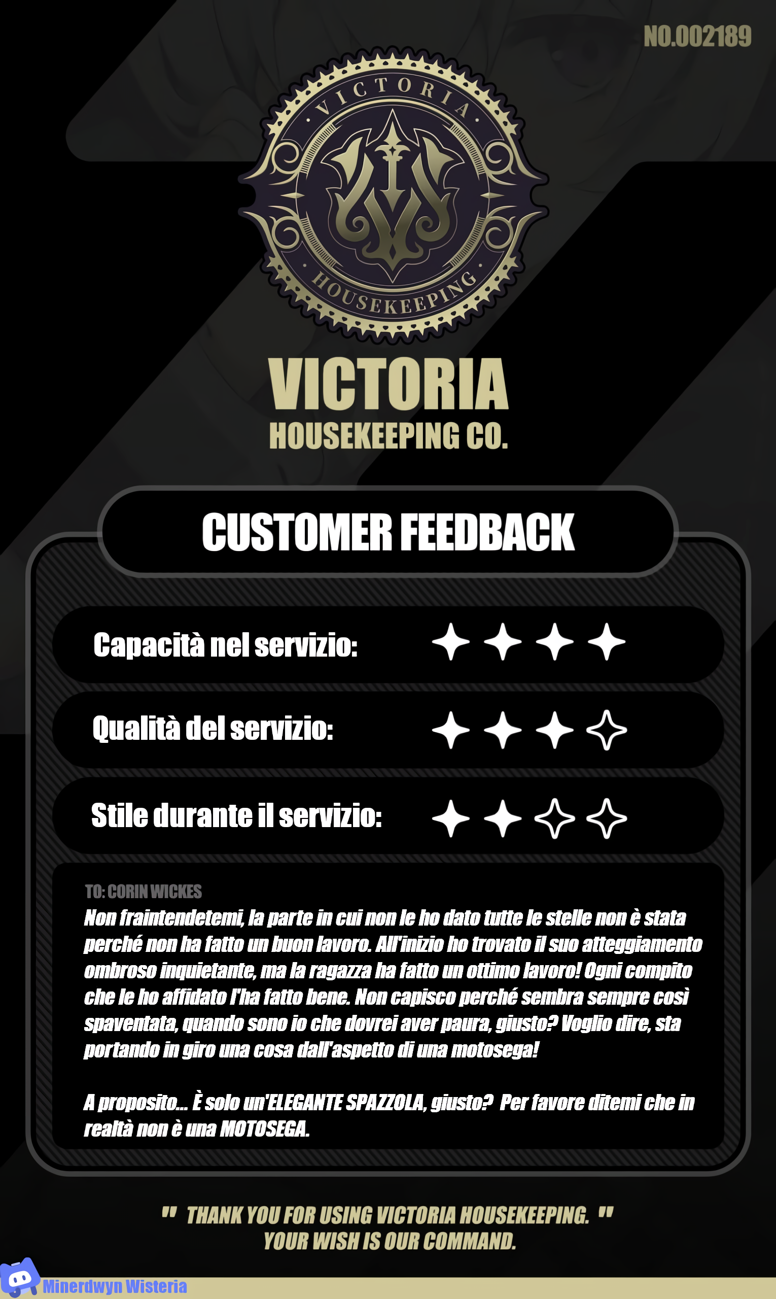 Victoria Housekeeping Feedback from a Customer (ITA) Zenless Zone Zero ...