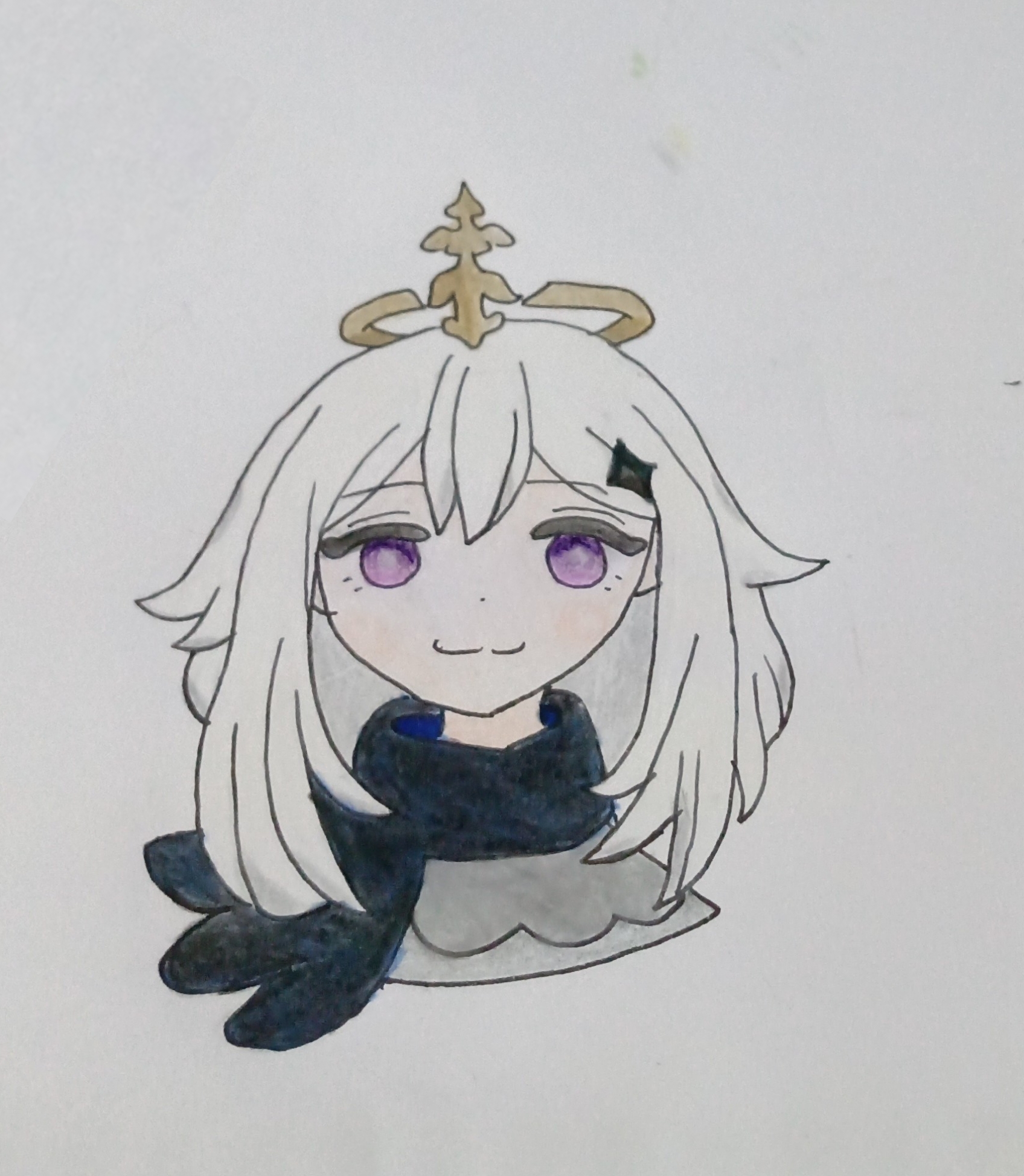here's my attempt to draw paimon (I couldn't find the real color of her ...