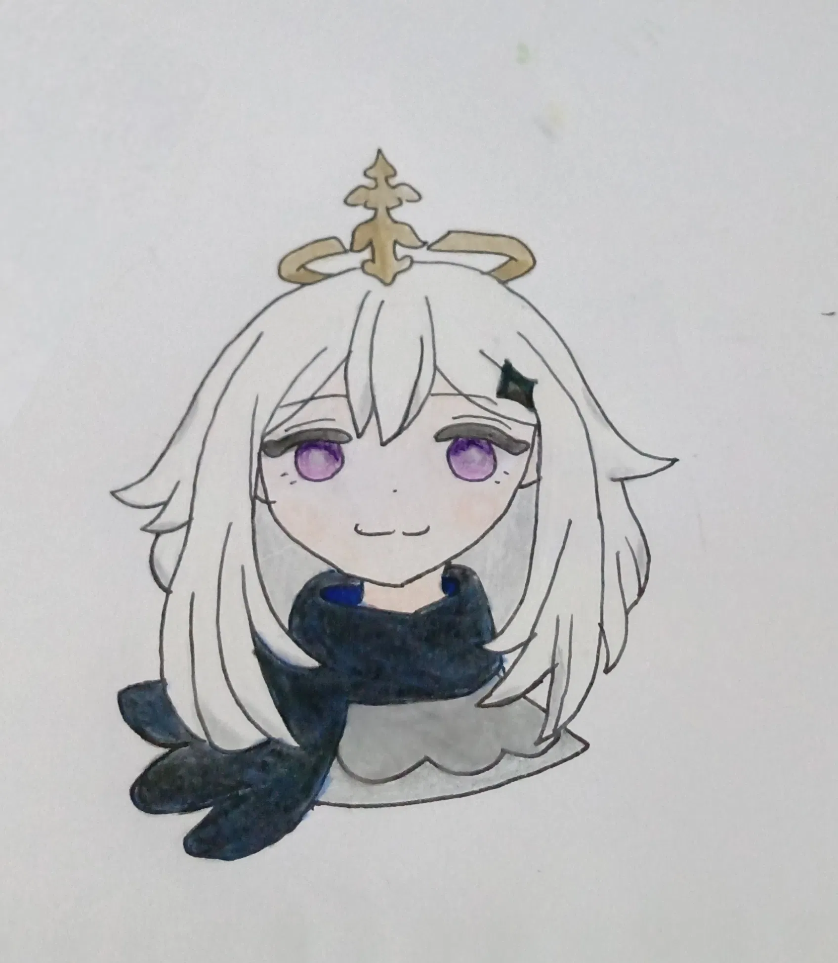 here's my attempt to draw paimon (I couldn't find the real color of her ...