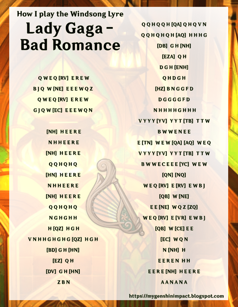 How I play the Windsong Lyre - Lady Gaga - Bad Romance - Music map Genshin Impact | HoYoLAB