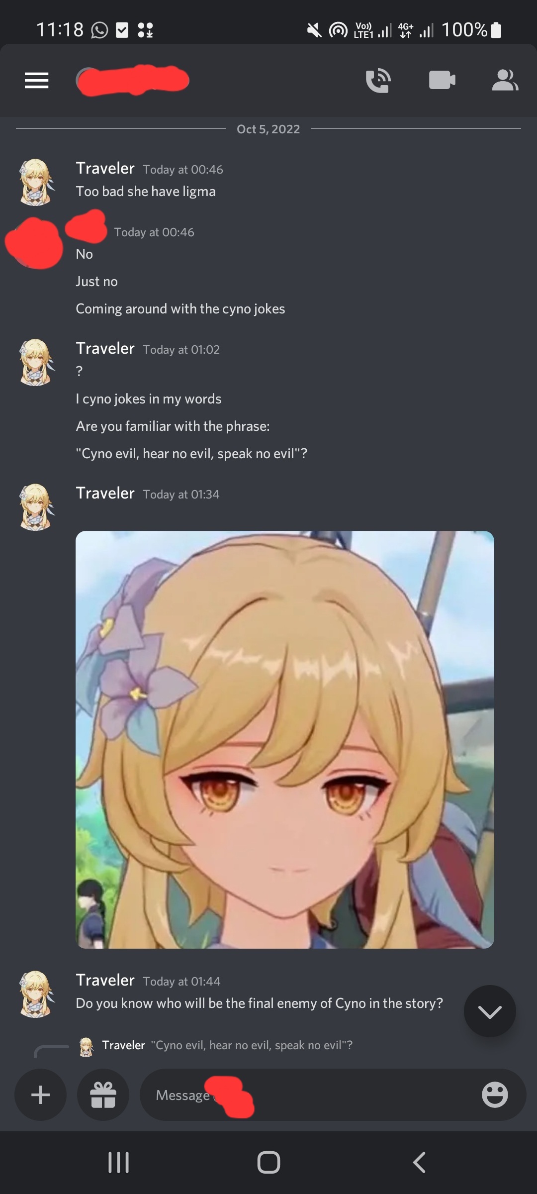 So I tried my worst Cyno joke and puns to my friend in Discord chat ...