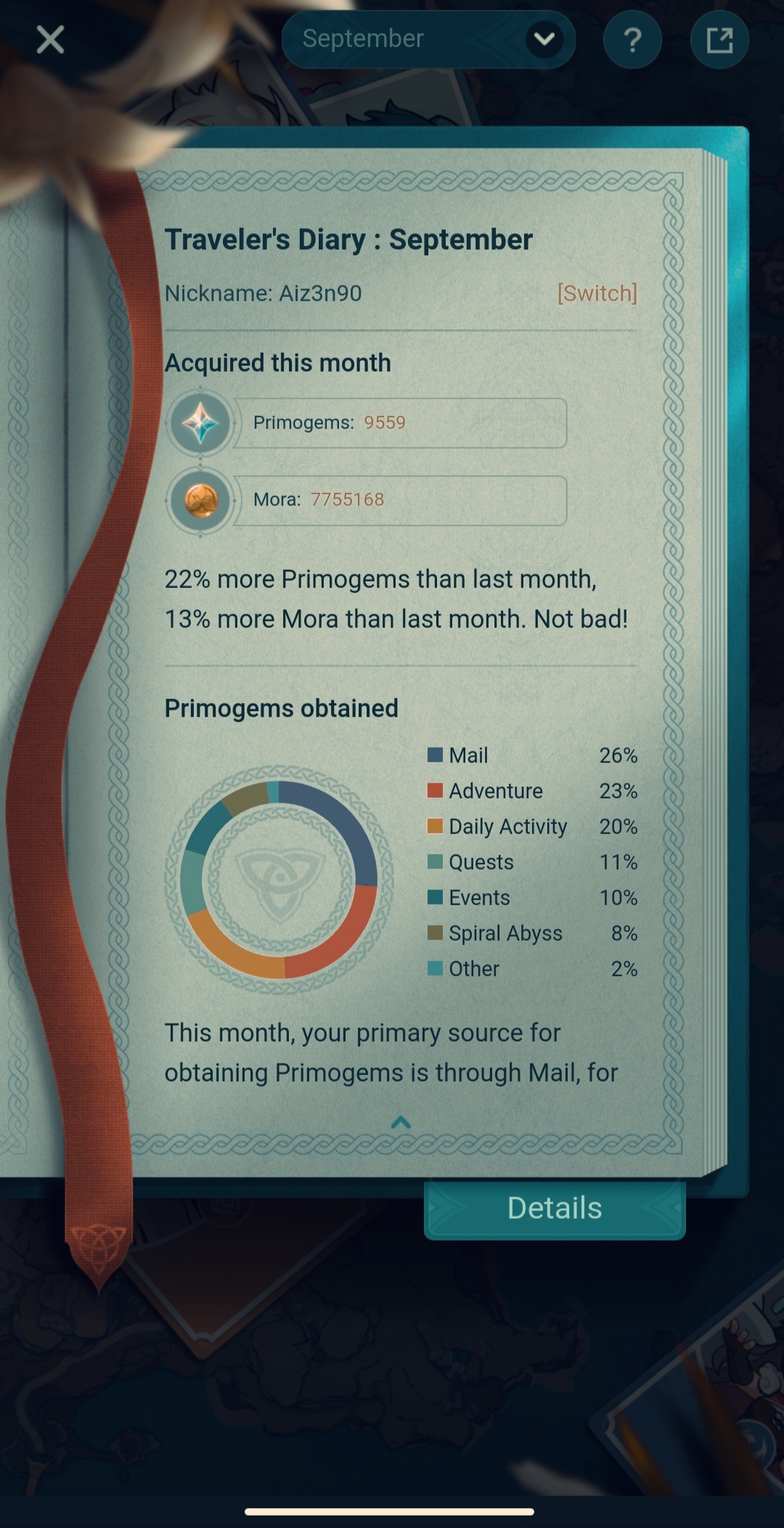Travler Diary for September Genshin Impact | HoYoLAB