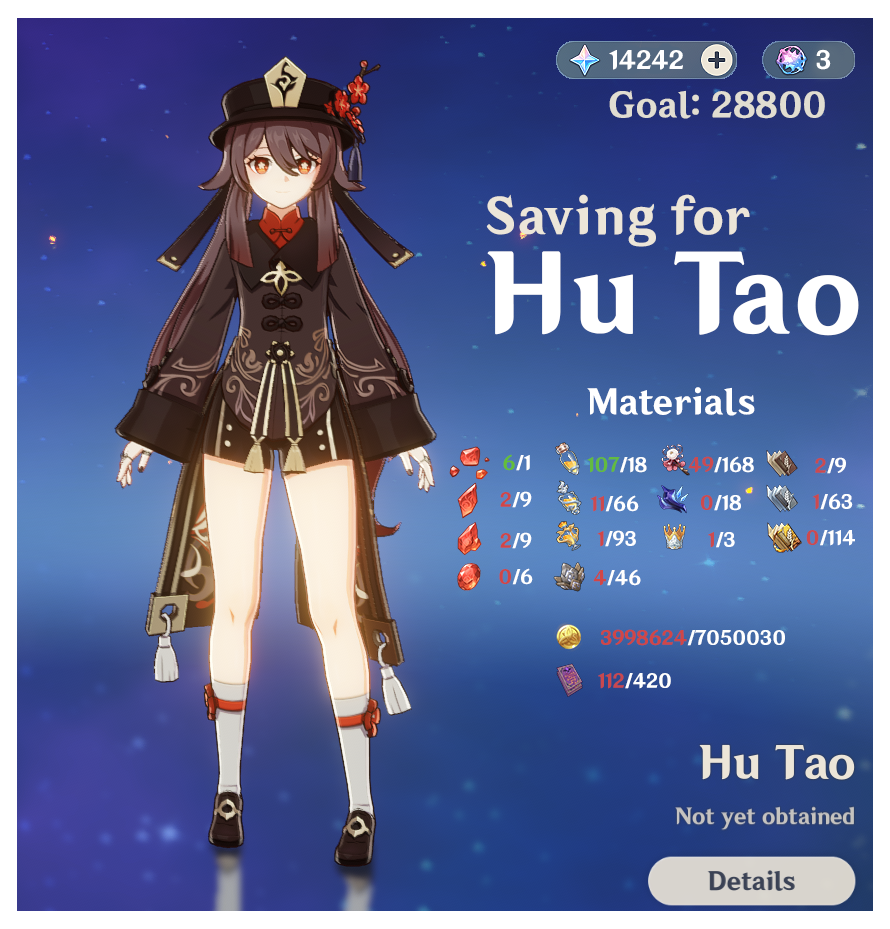 Beginner saving for Hu Tao (Update) + Decided to start saving materials ...
