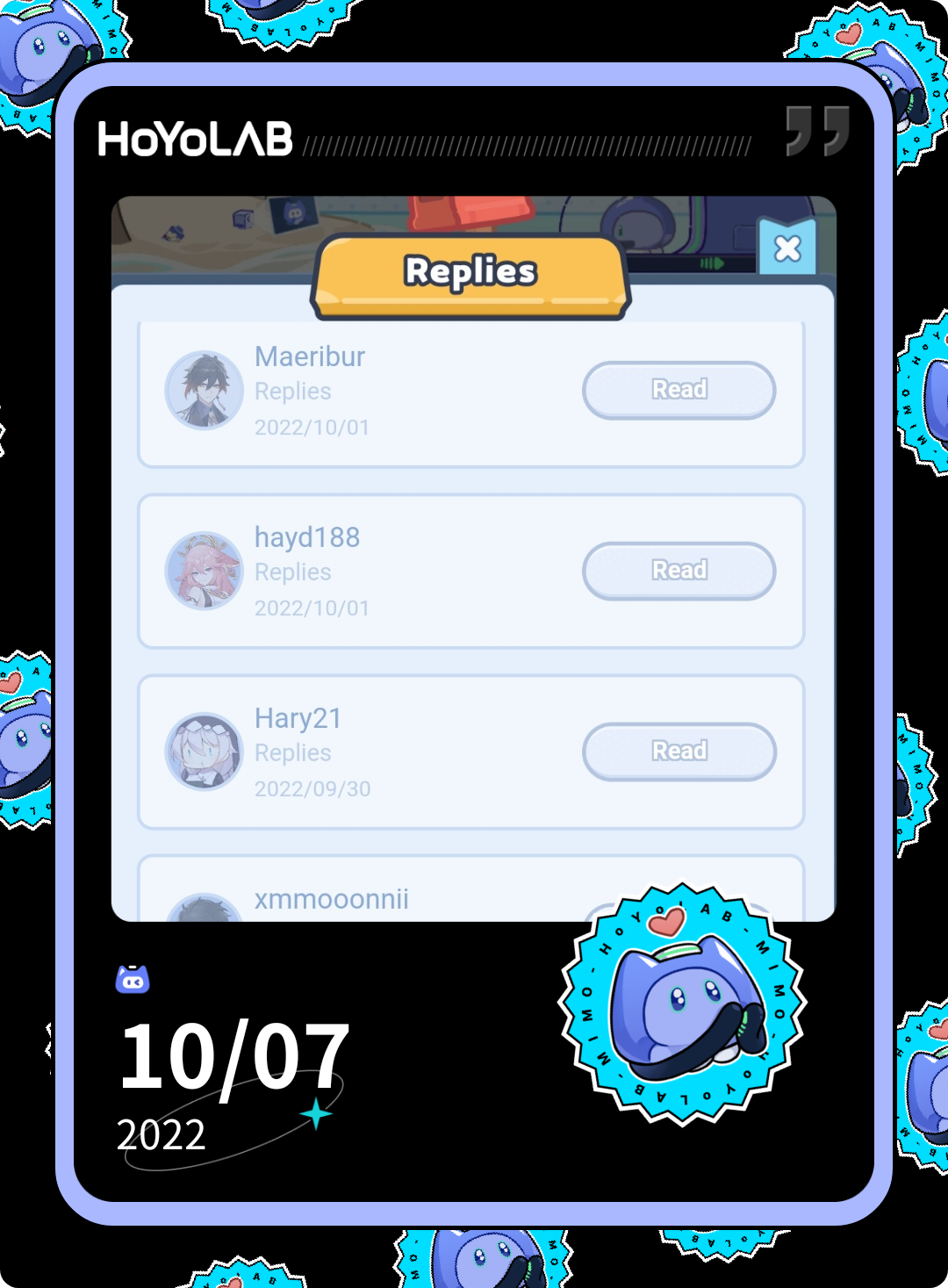 10/07 Diary -# My Character Building Diary | HoYoLAB