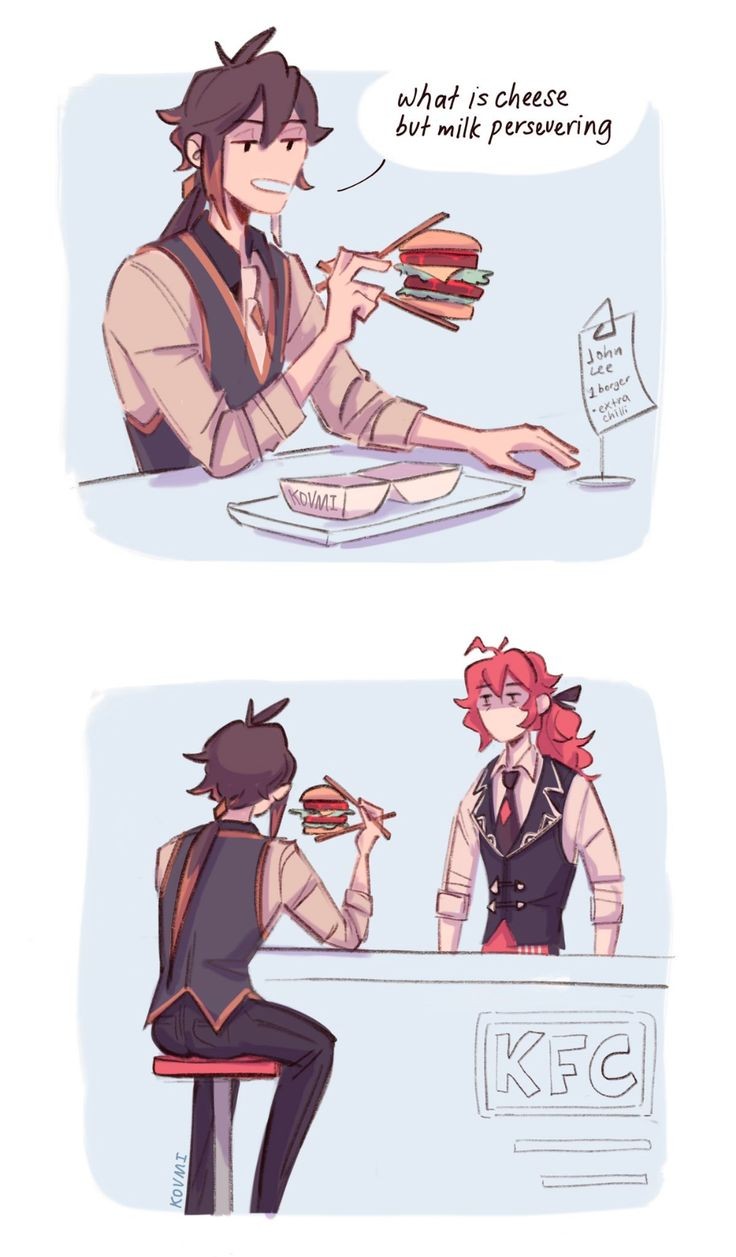 Diluc working at kfc Genshin Impact | HoYoLAB