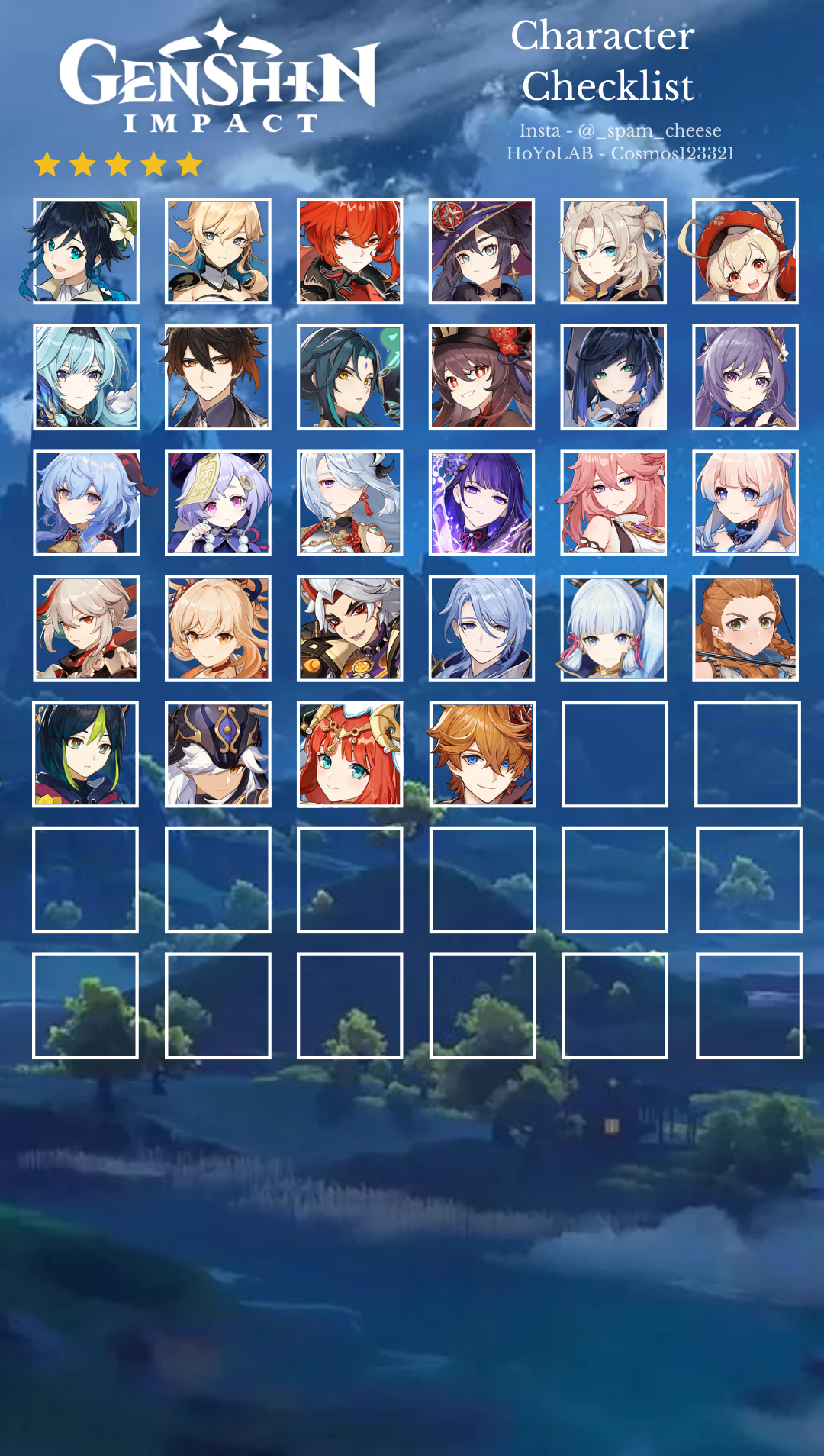 Genshin Impact Character Checklist 3.1 (Will update in future) Genshin ...