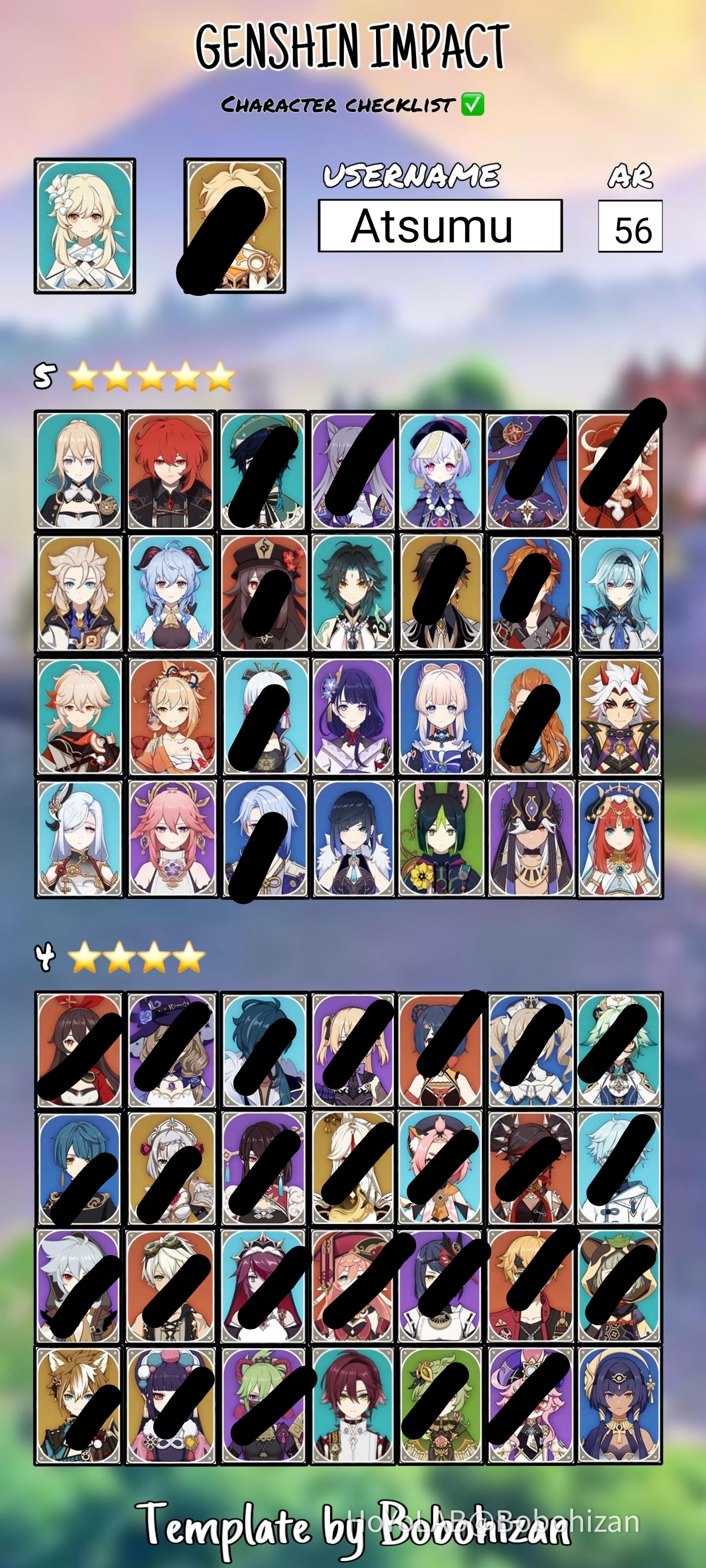 CTTO: Bobohizan. My character check list!! Genshin Impact | HoYoLAB