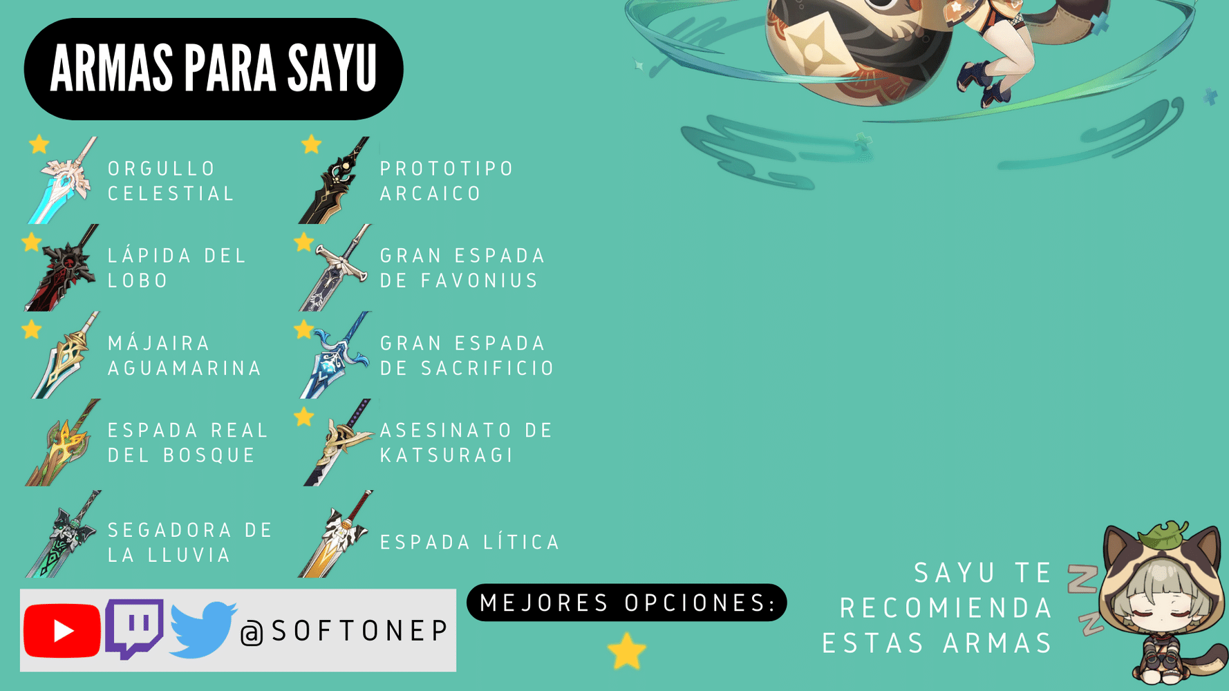 BUILD DE SAYU [SUBDPS/SUPPORT] [Guía versión 3.1] | SoftoneP Genshin ...