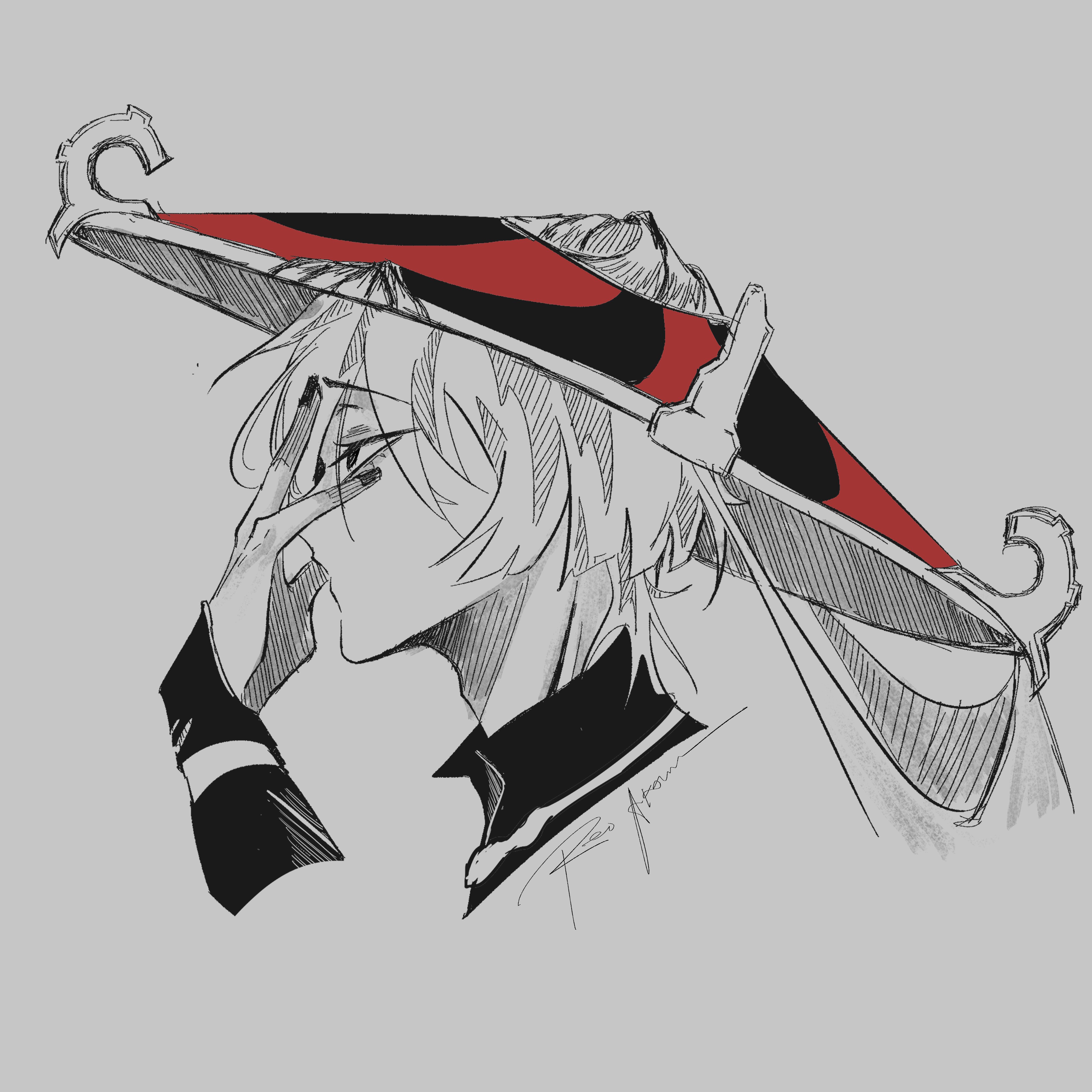 Scaramouche sketch; side view of eyes of heaven thing Genshin Impact ...