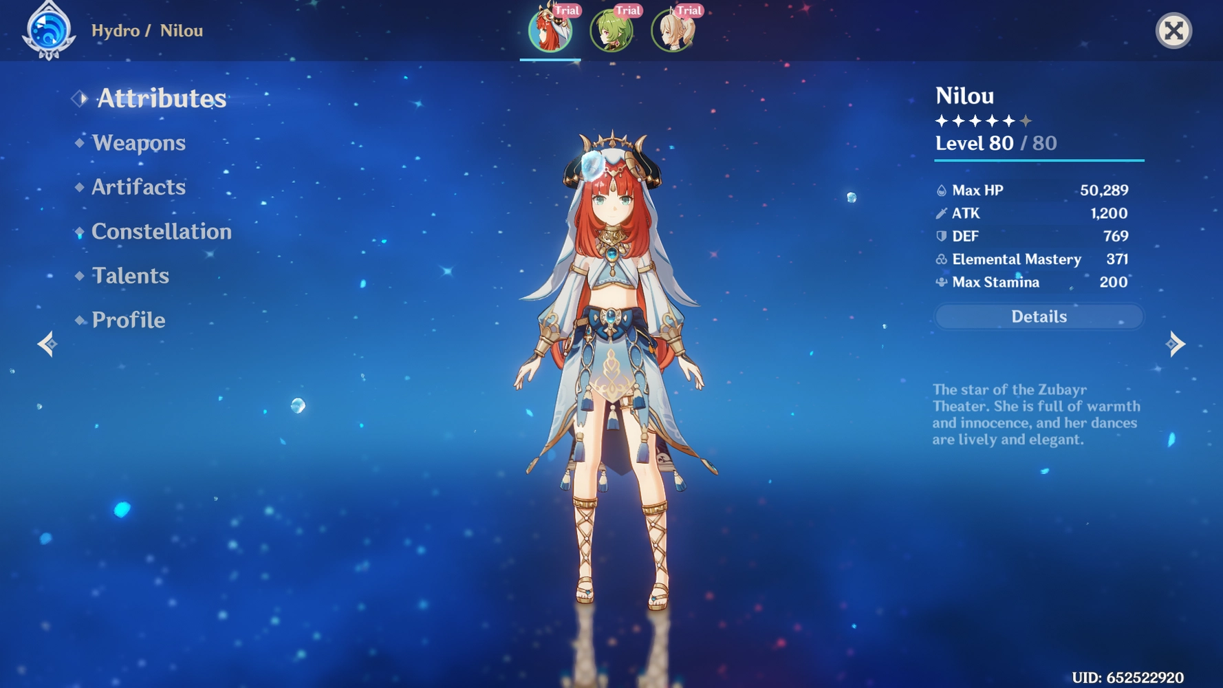 Trial Nilou Stats Genshin Impact | HoYoLAB