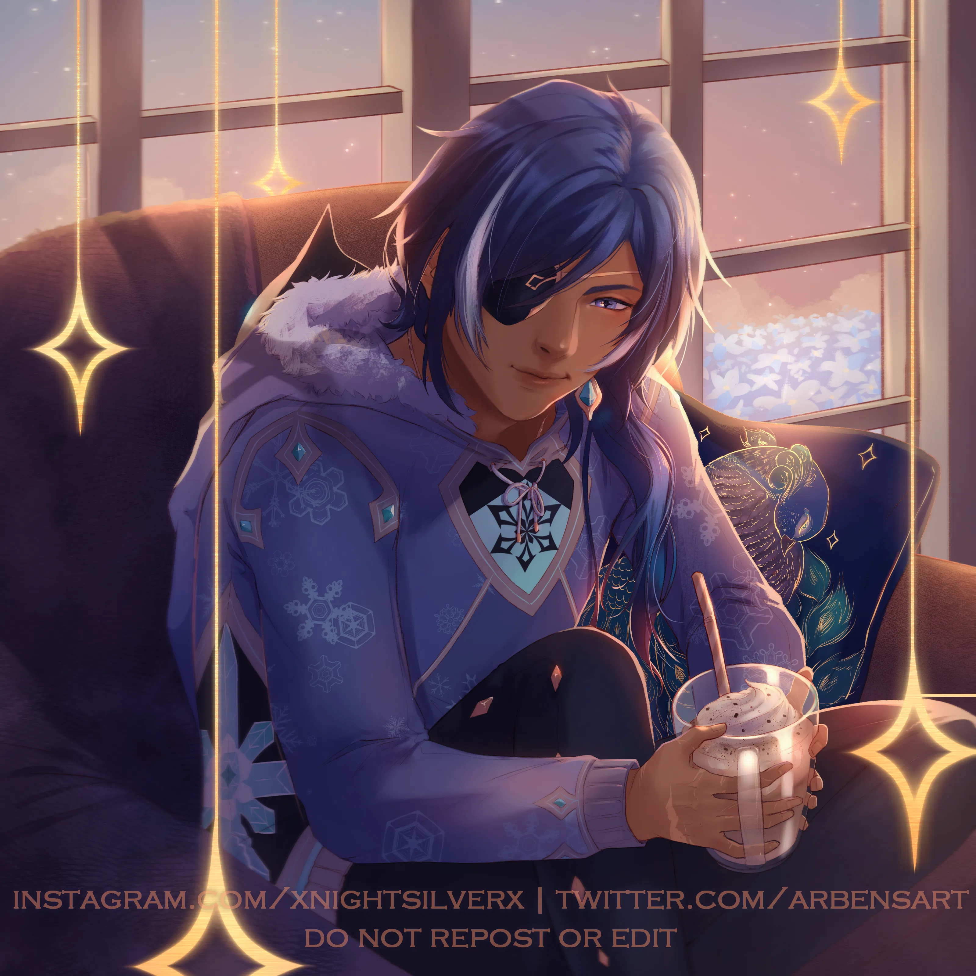 Kaeya in an Abyss Mage hoodie, chilling Genshin Impact | HoYoLAB