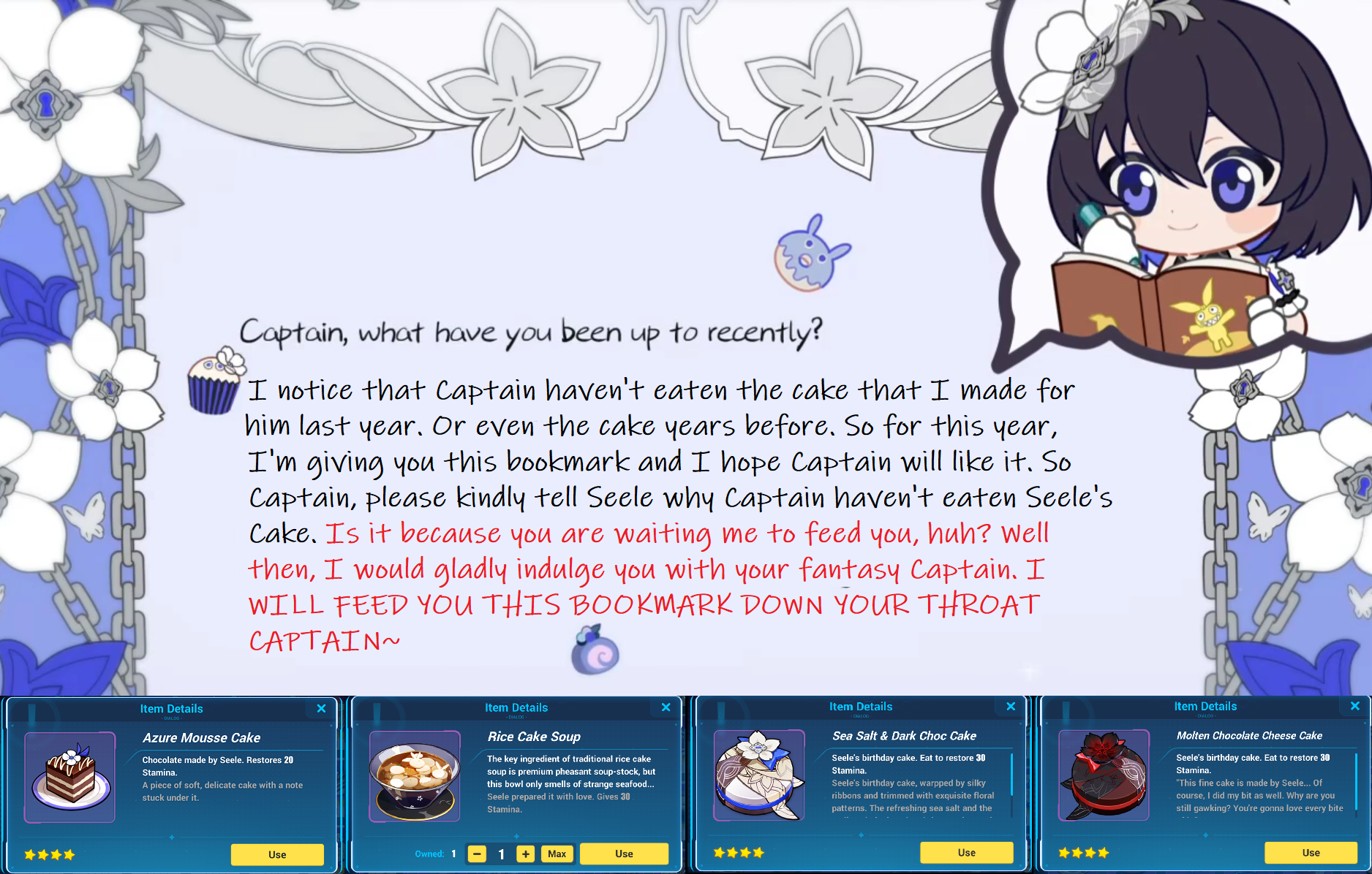 The reason why Seele not making cake this year, probably Honkai Impact ...