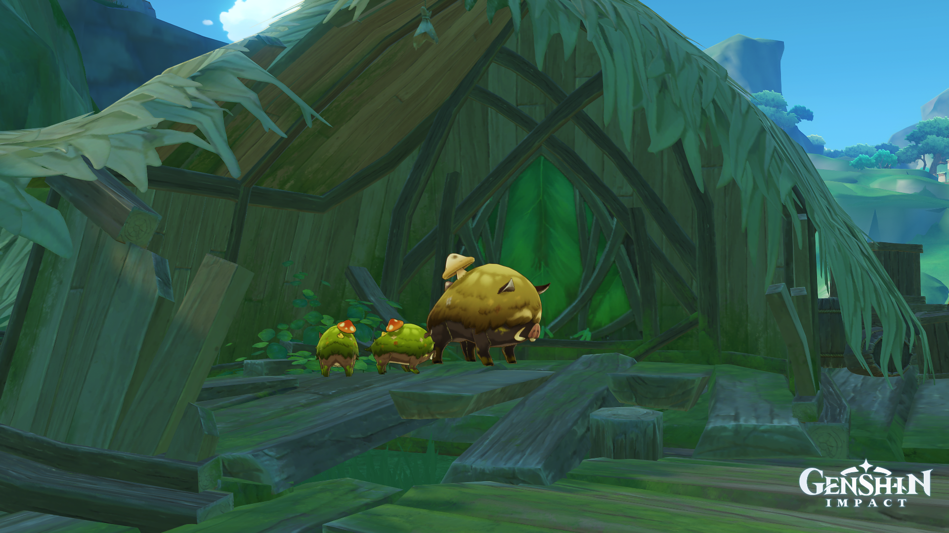 Mama mushroom pig and with her cute little piglets 🥺 Genshin Impact ...