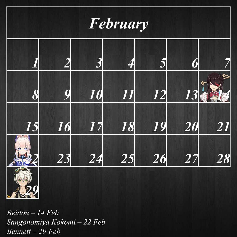 【原神Genshin Impact 3.1】角色生日日历 Calendar Birthday Character Genshin Impact ...