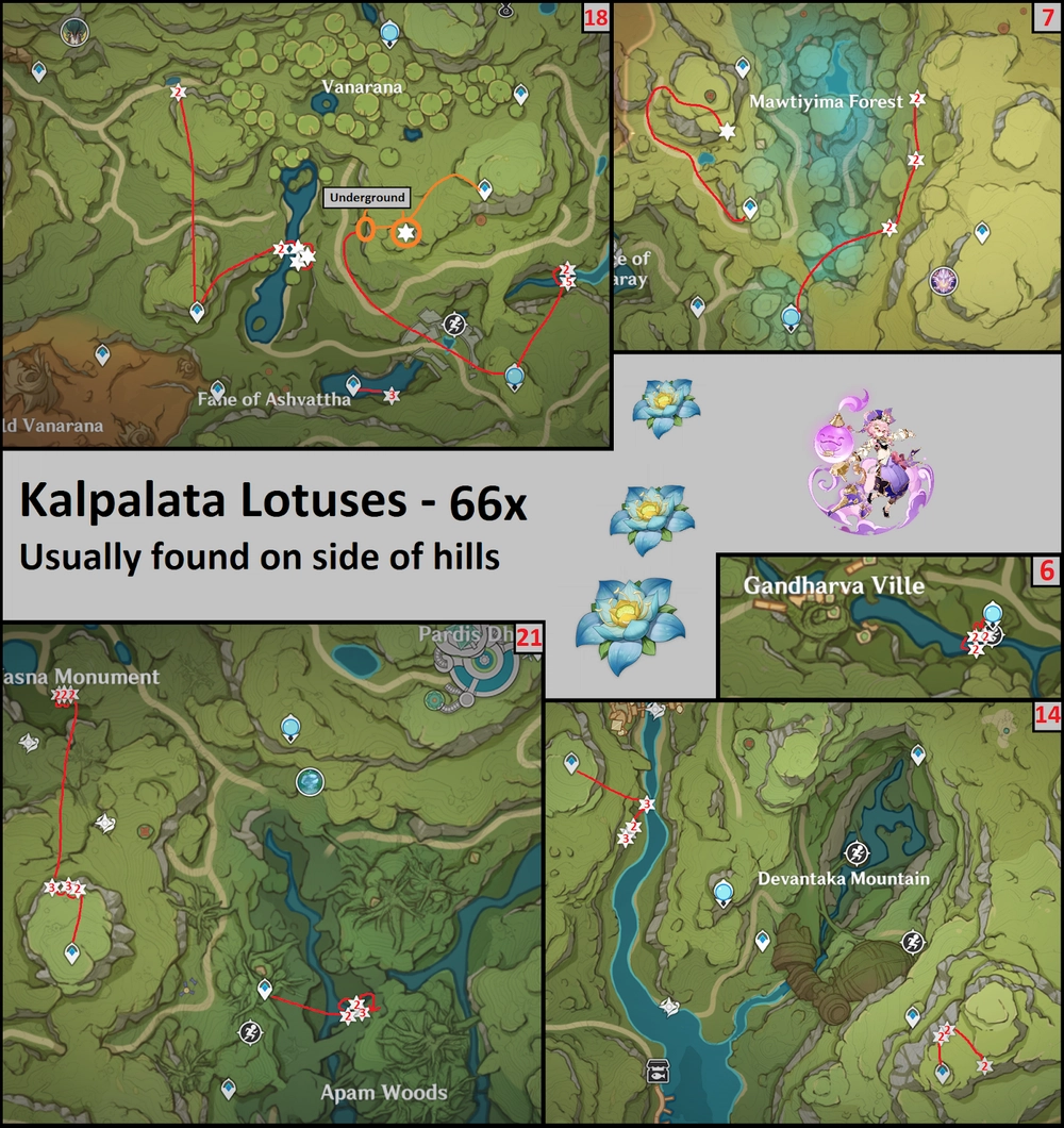 [Version 3.2] Farming Routes Collections - Nahida (Kalpalata Lotus ...