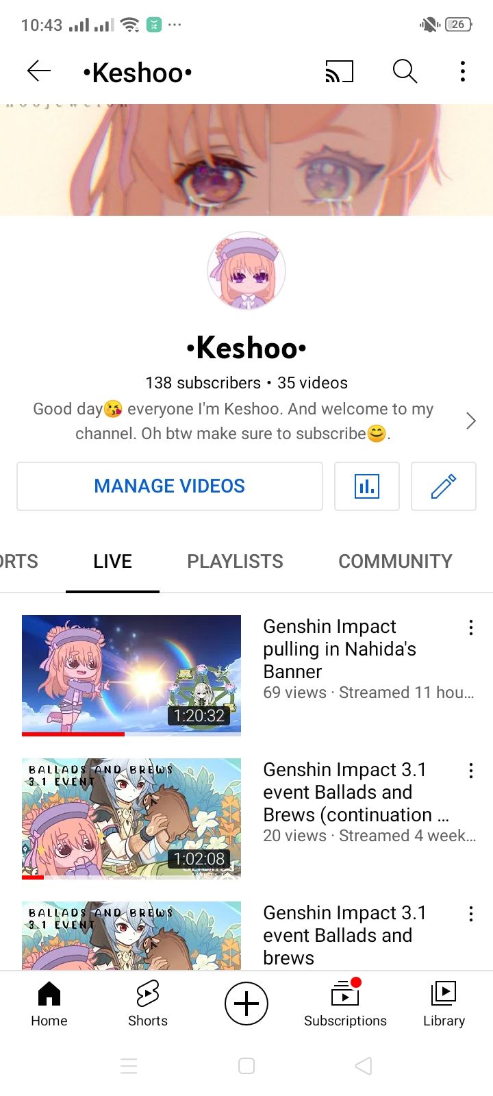 YouTube channel: •Keshoo• Genshin Impact | HoYoLAB